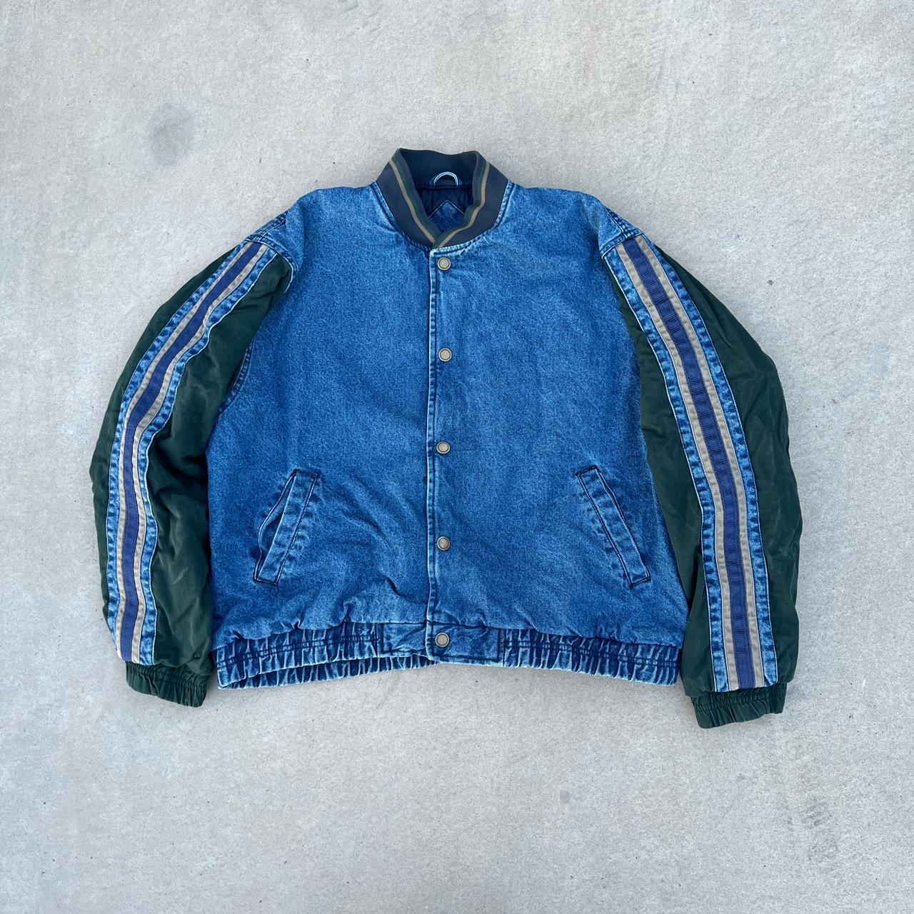 Super dope vintage Denim varsity jacket great... - Depop