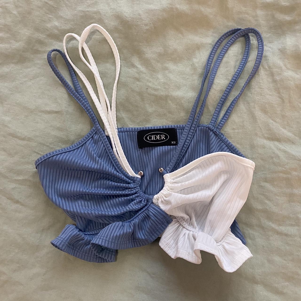 Cider Blue & White Crop Top Never worn XS top from... - Depop