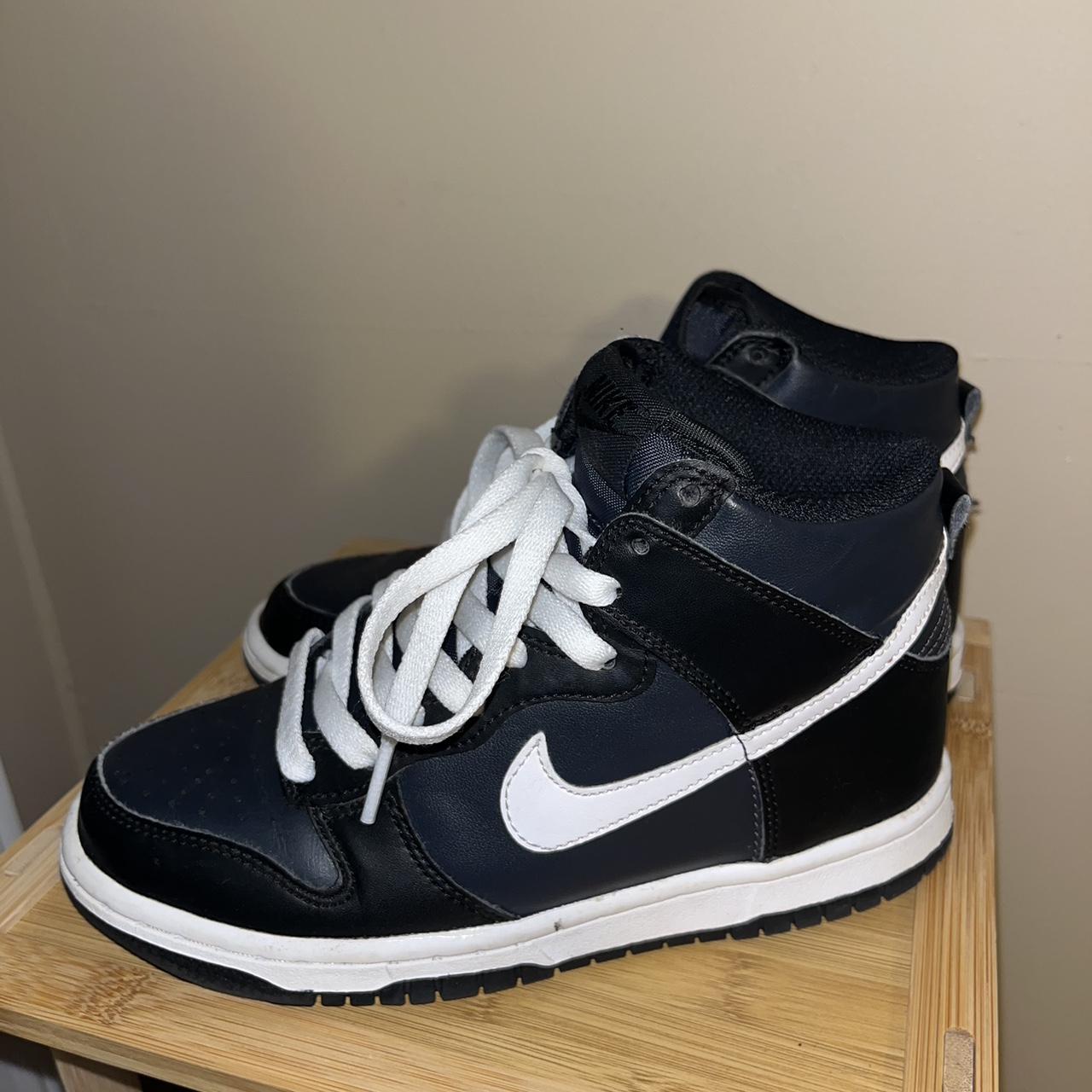 Black Nike dunk highs size 3.5Y Thrifted these and... - Depop