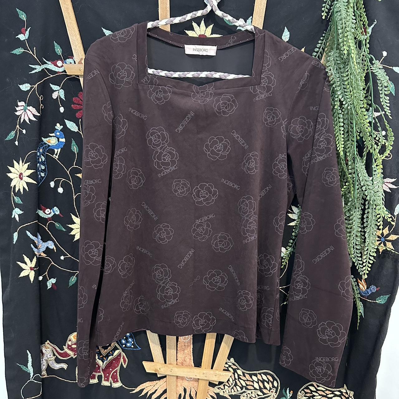 Japanese Brand INGEBORG velvet floral printing top... - Depop