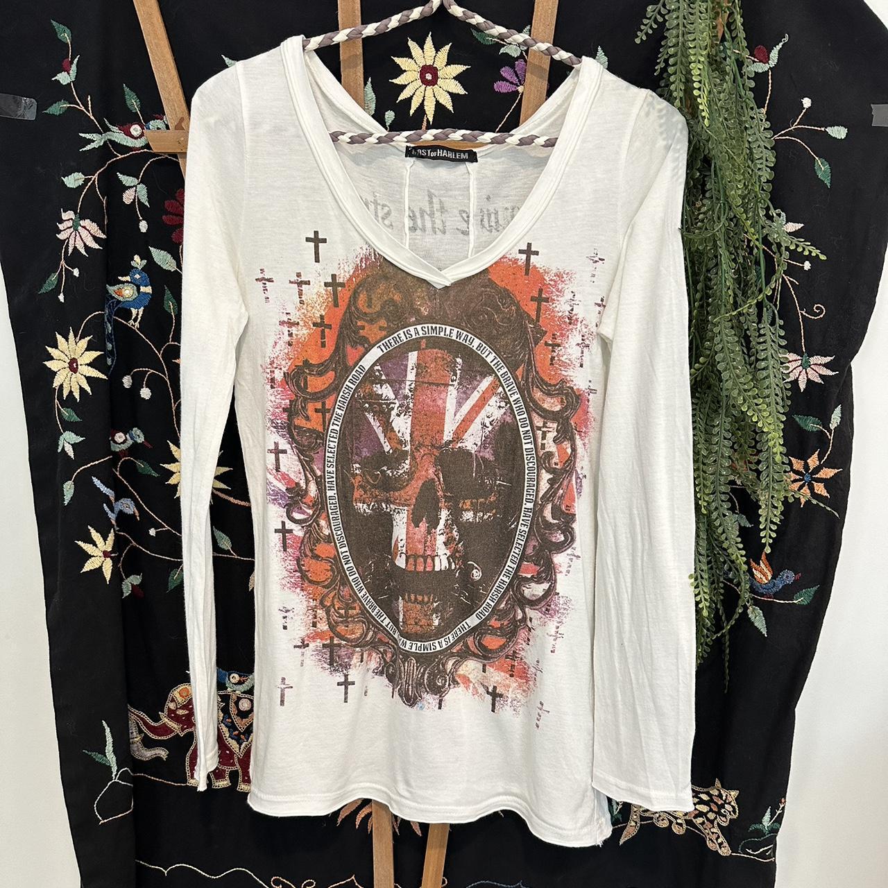Y2K Ghost of Harlem skull graphic long sleeve top -... - Depop