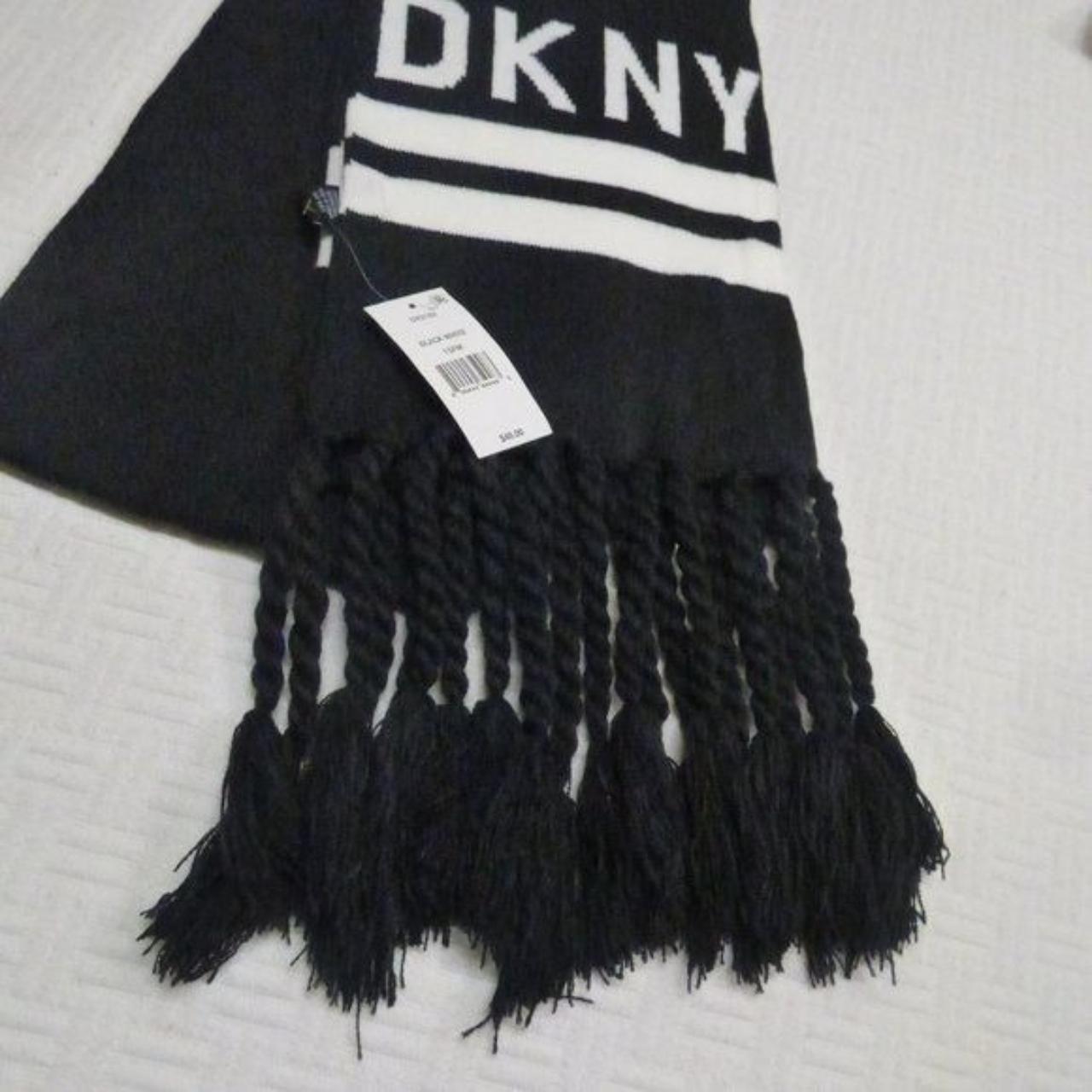 $48.00 DKNY Logo Stadium Scarf With Tassel Fringe,... - Depop