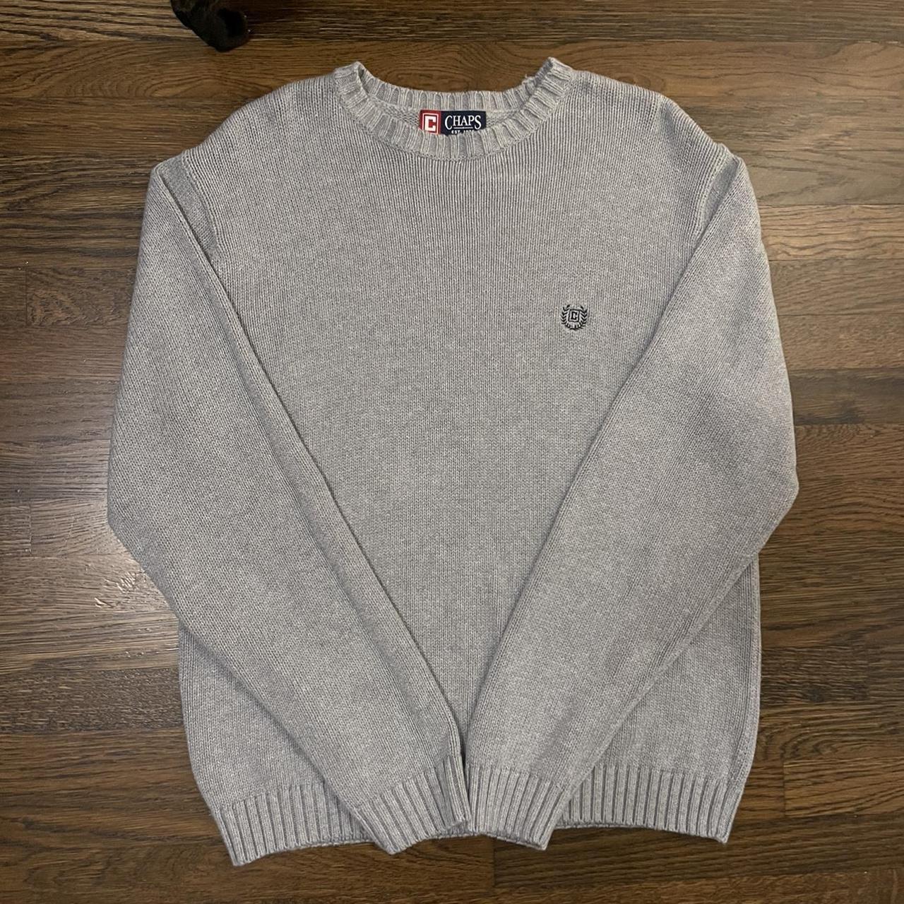 Chaps knitted Sweater/Crewneck • light grey • fits... - Depop