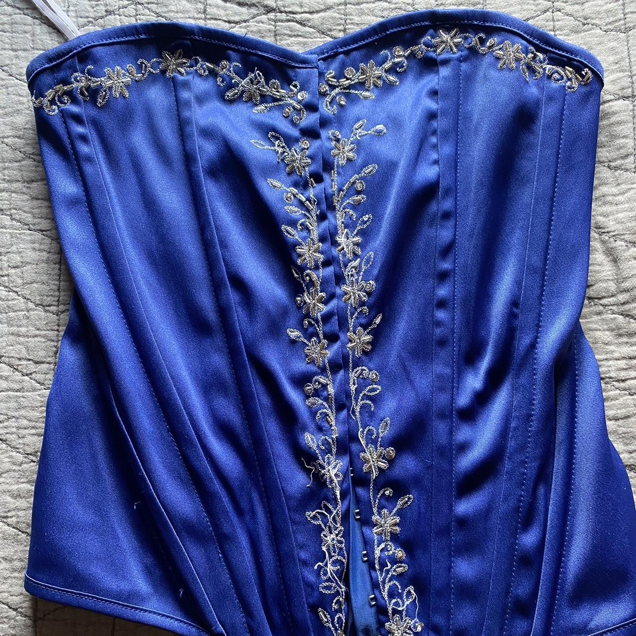 royal blue corset, clips in the front and is adjustable - Depop
