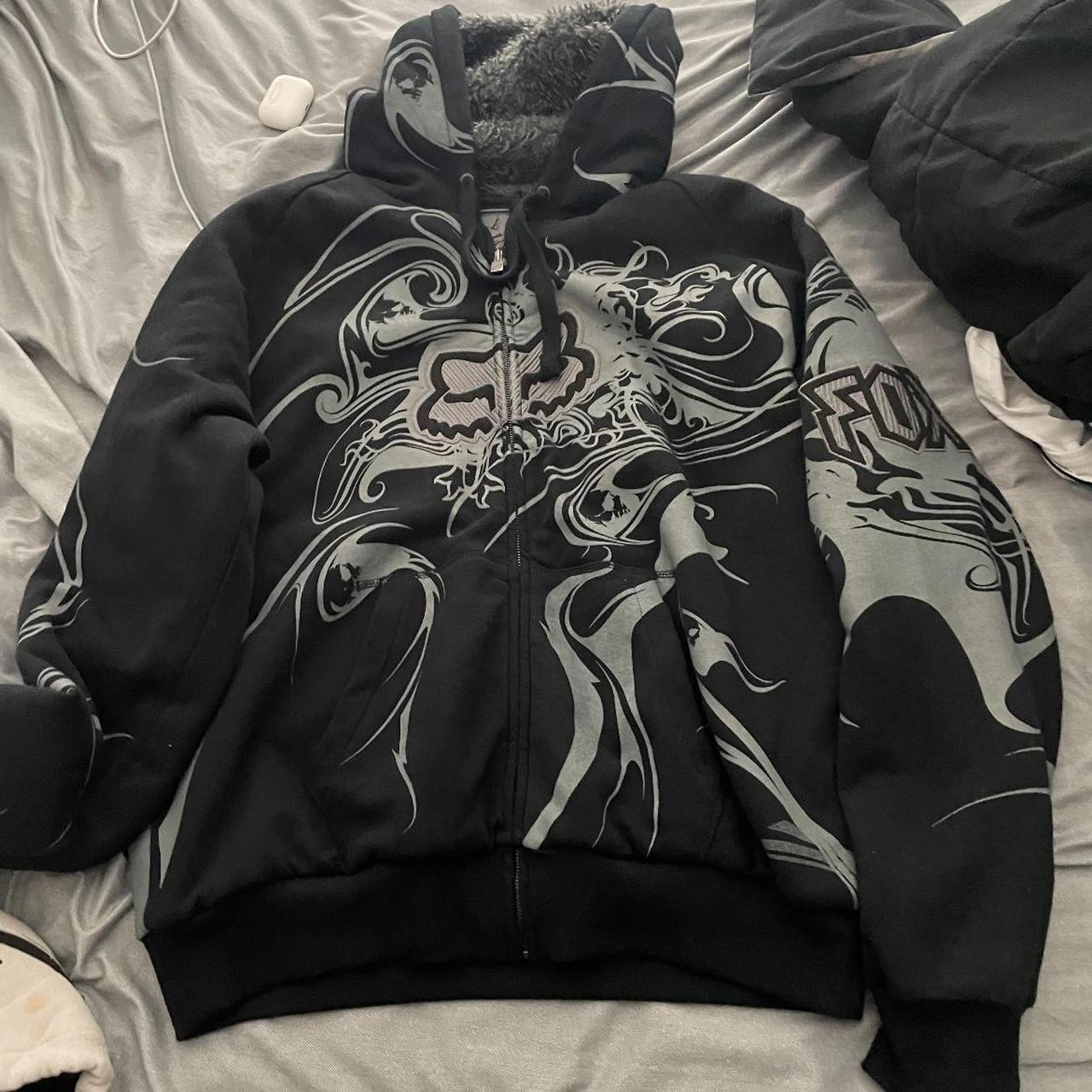 rare baggy fur lined fox racing hoodie. payed 200... - Depop