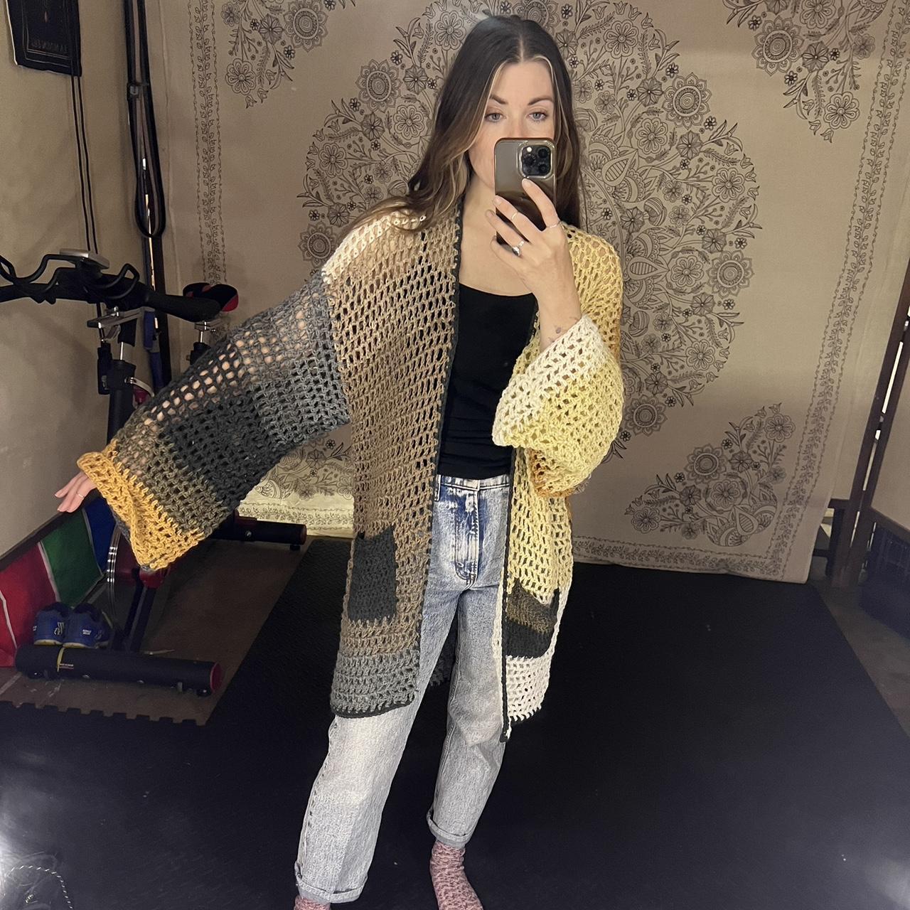 patchwork crochet sweater/cardigan— so cute for... - Depop