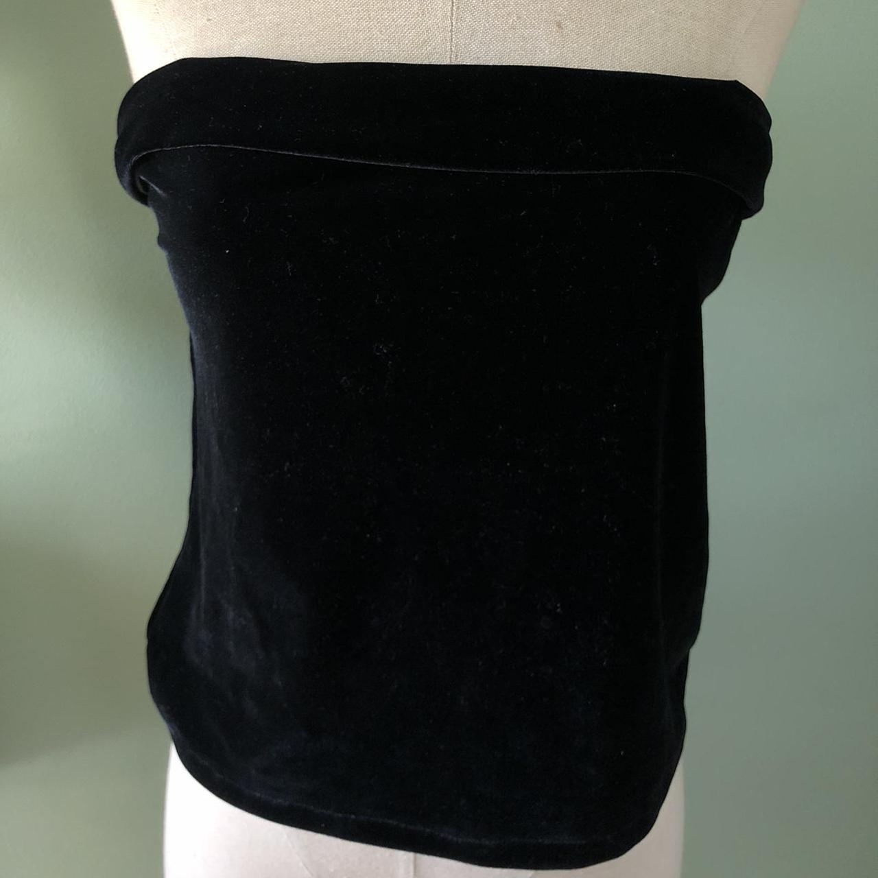 vintage black velvet fold-over tube-top - Depop