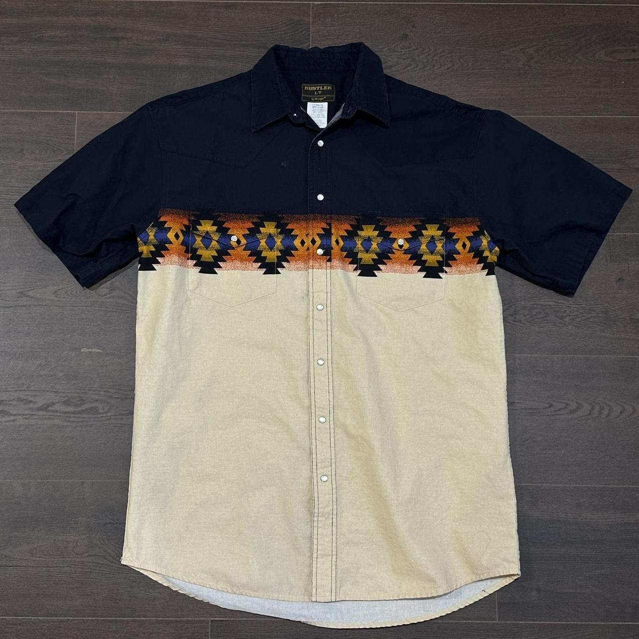 vintage wrangler aztec western shirt with pearl... | Depop