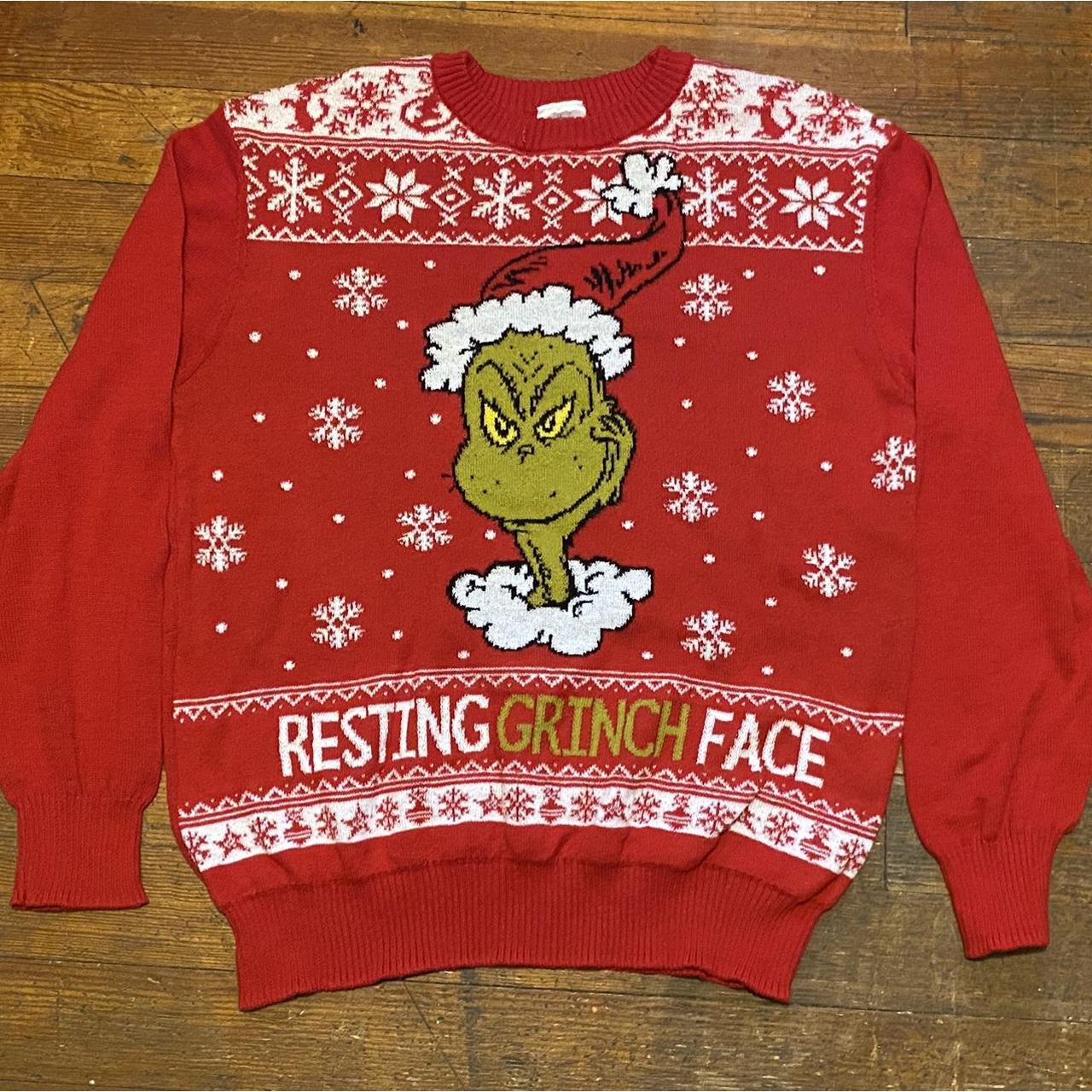 Resting Grinch Face Christmas Ugly Sweater #Grinch... - Depop
