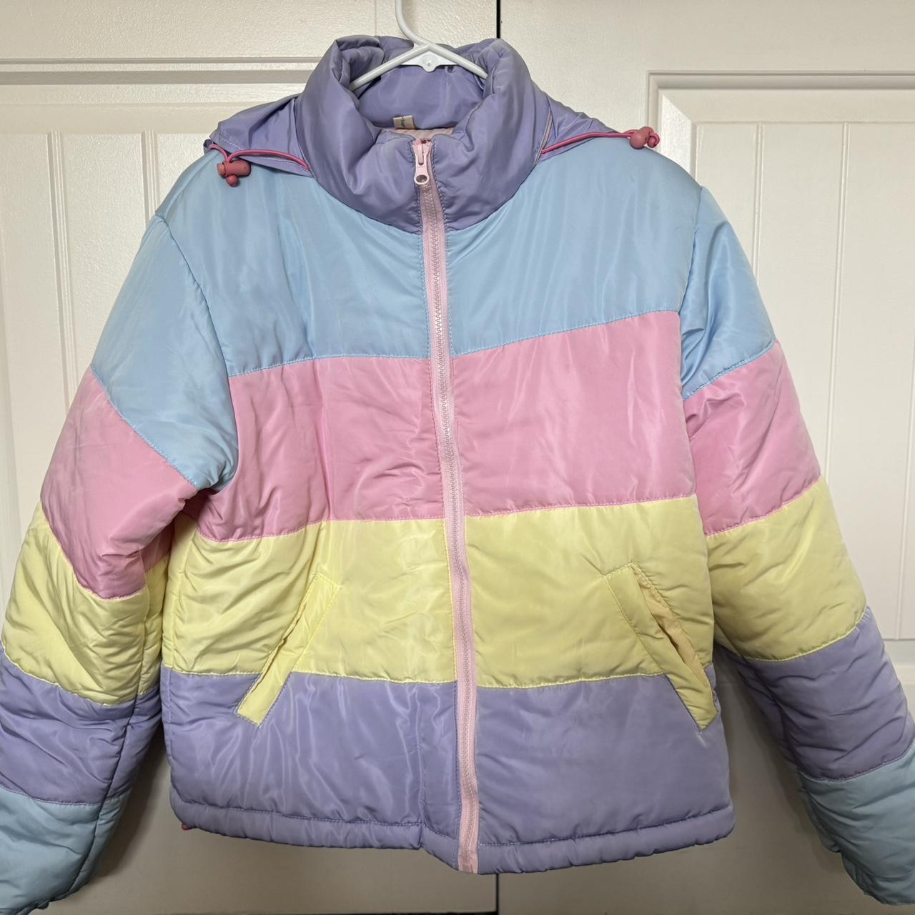 Color block pastel kawaii puffer jacket medium - Depop