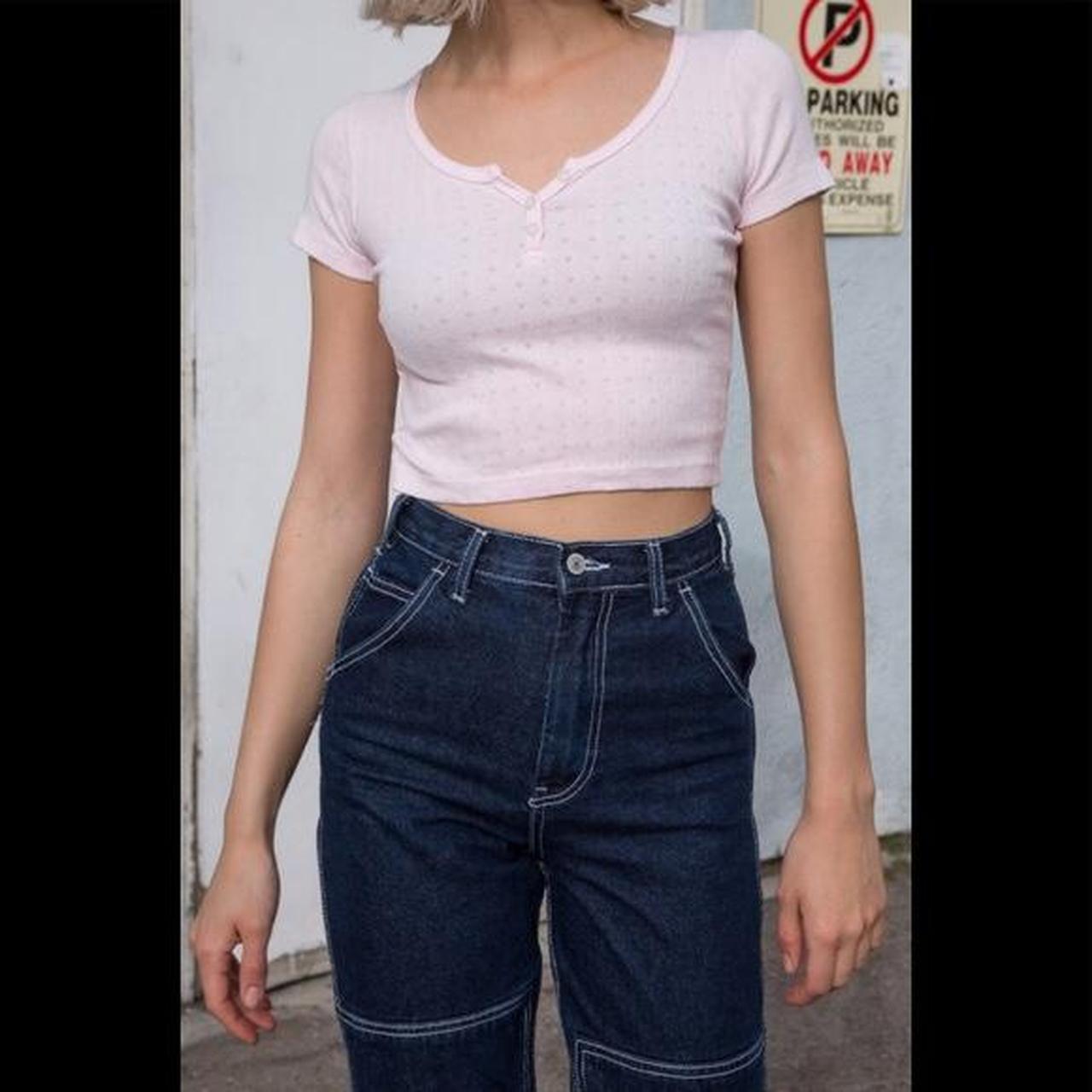 Baby Pink Brandy Melville Zelly eyelet top (pm... - Depop