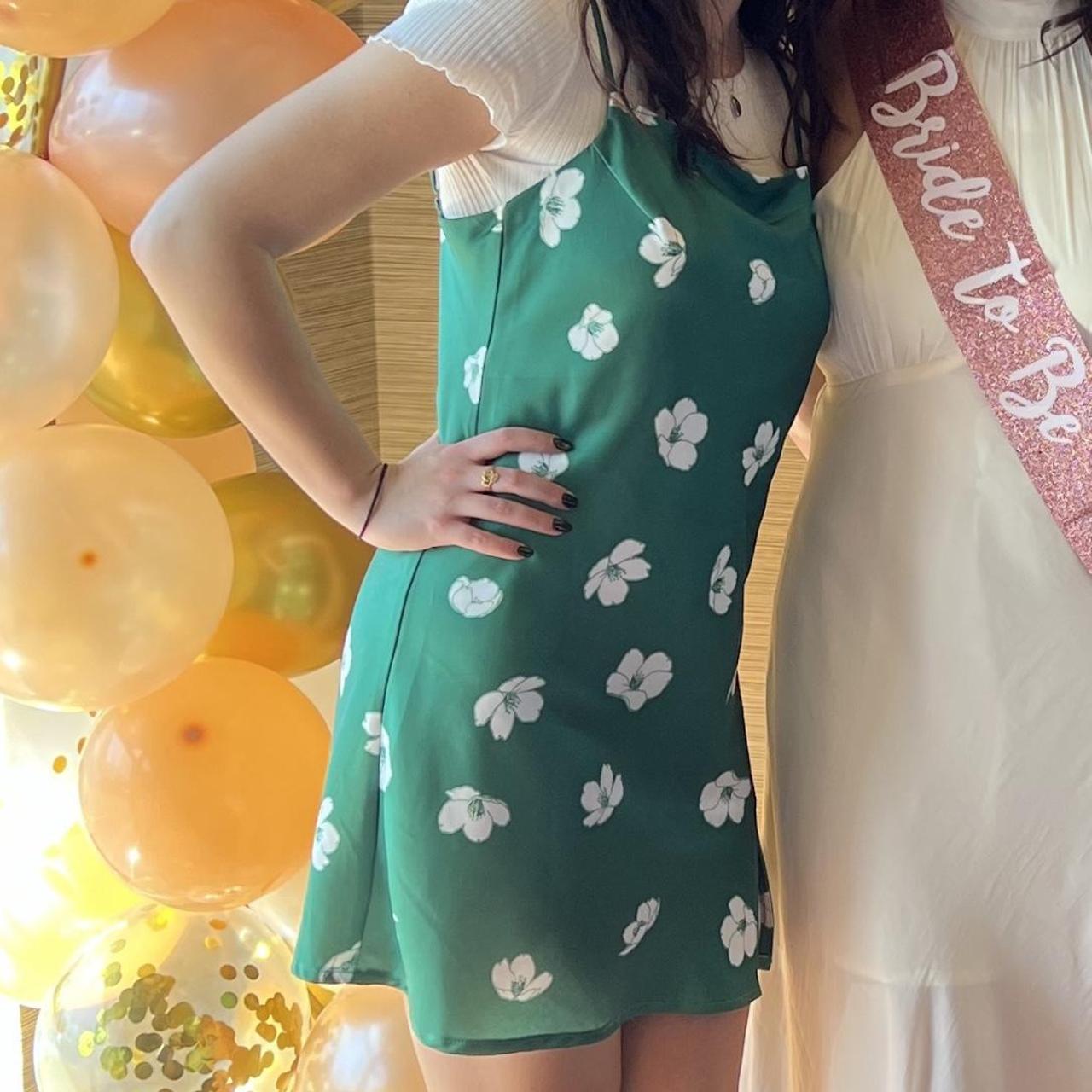 Princess Polly green floral mini dress Fits size xs... - Depop