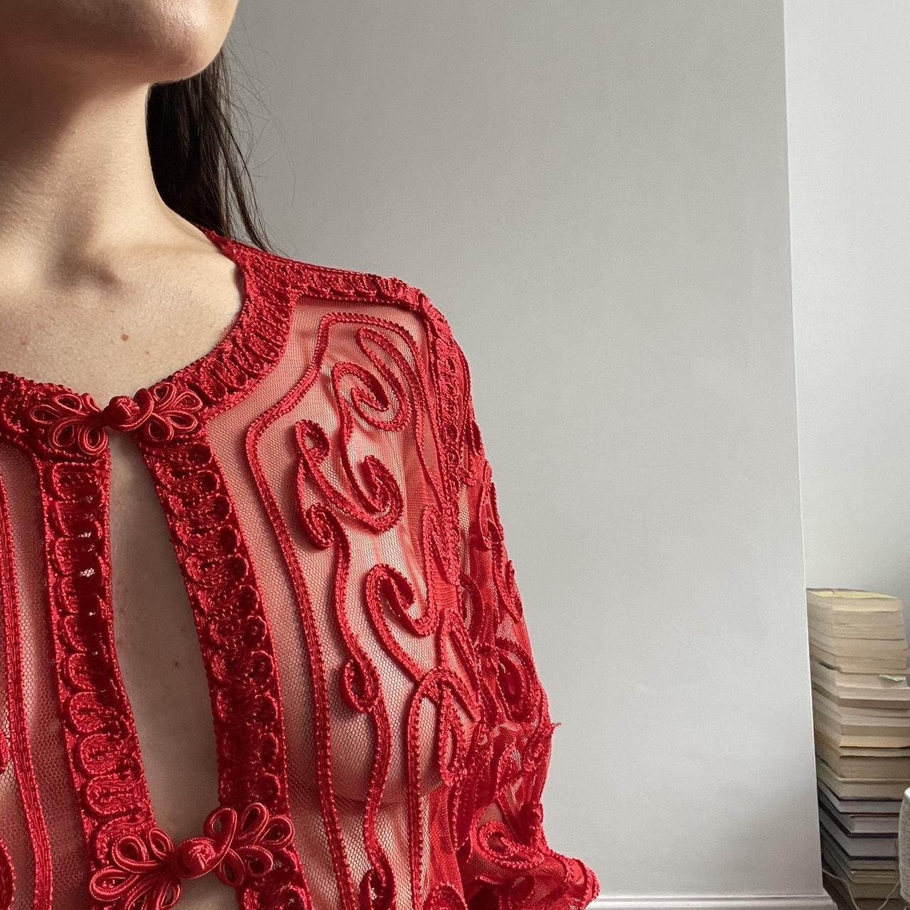 **SOLD** Incredible sheer red lace cardigan with... - Depop