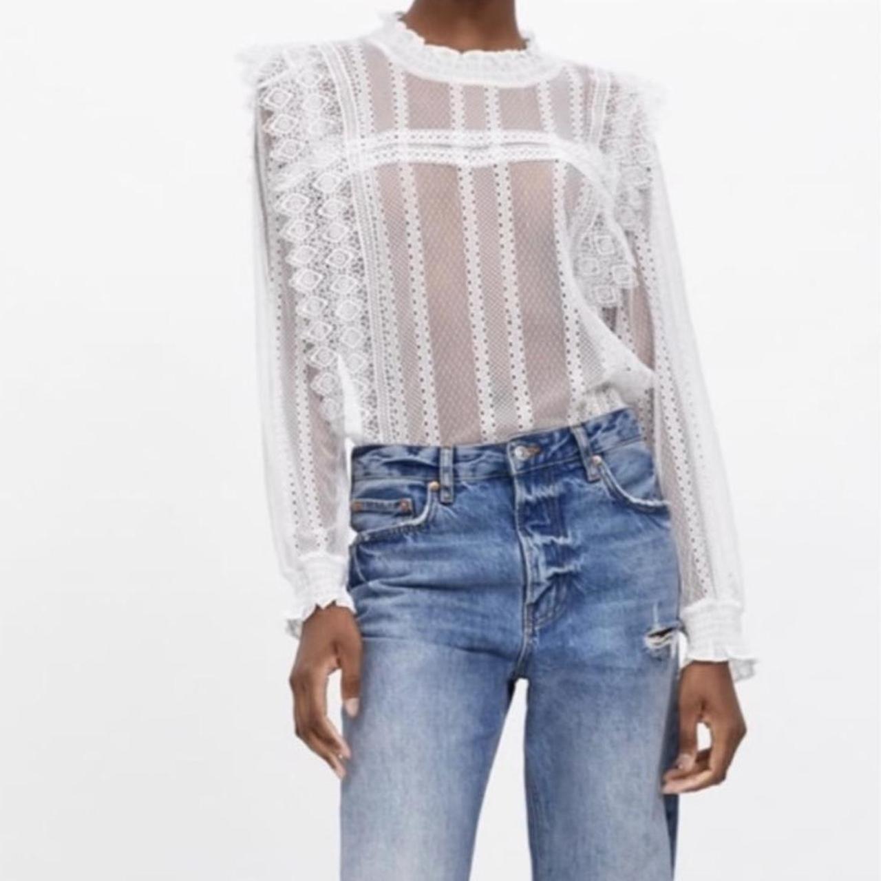 Zara semi sheer guipure blouse Never been worn but... - Depop