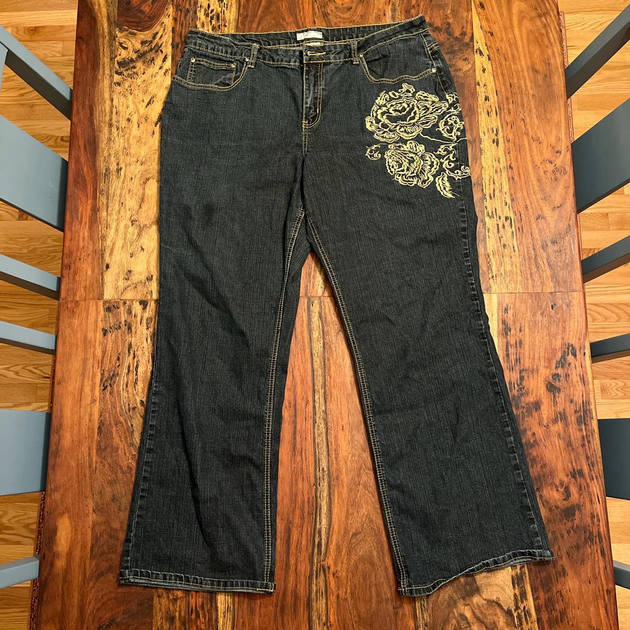 Ed Hardy women’s jeans size 20 cool gold embroidery... - Depop