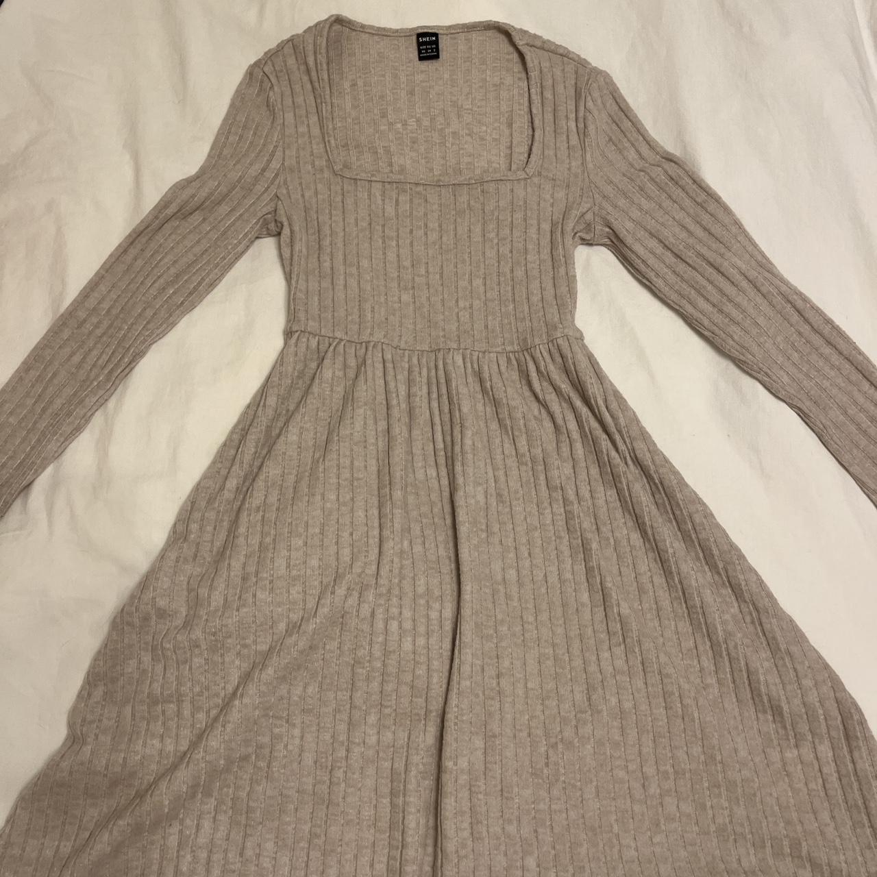 square neck ribbed knit dress - Depop
