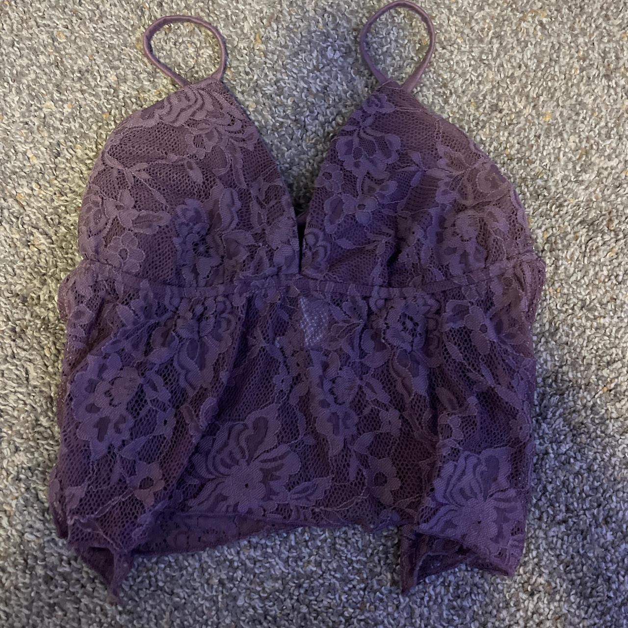 Purple lace tank top with adjustable straps from... - Depop