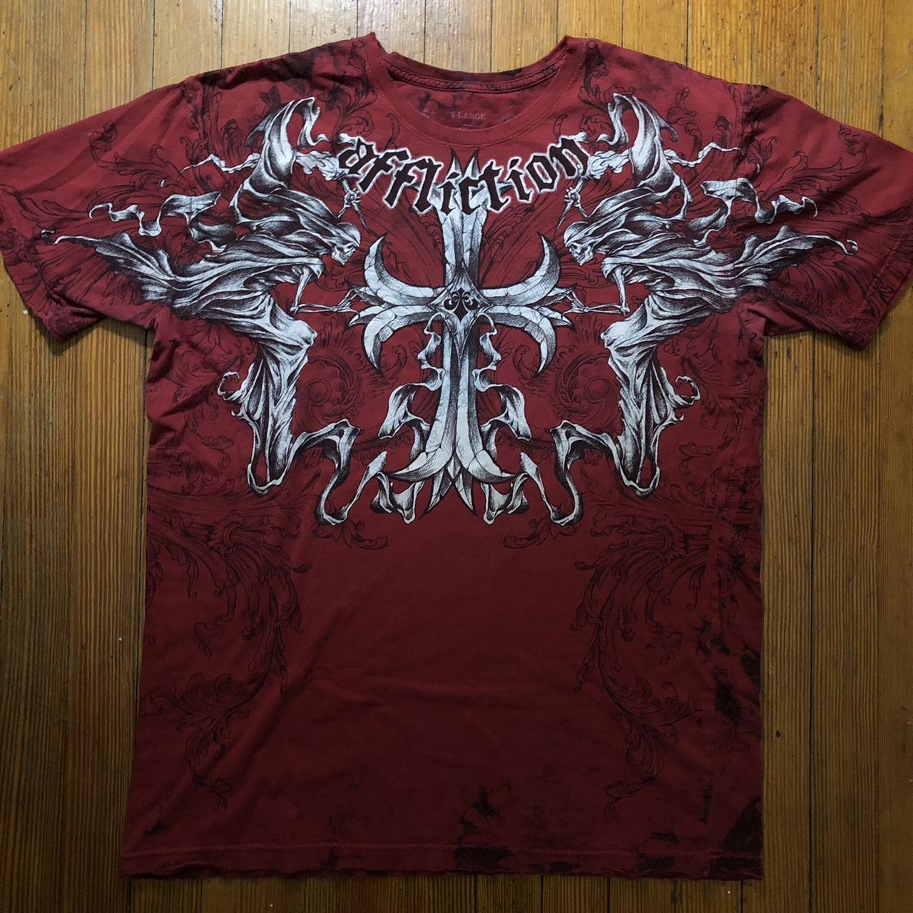 Affliction Men's Red and Black T-shirt | Depop