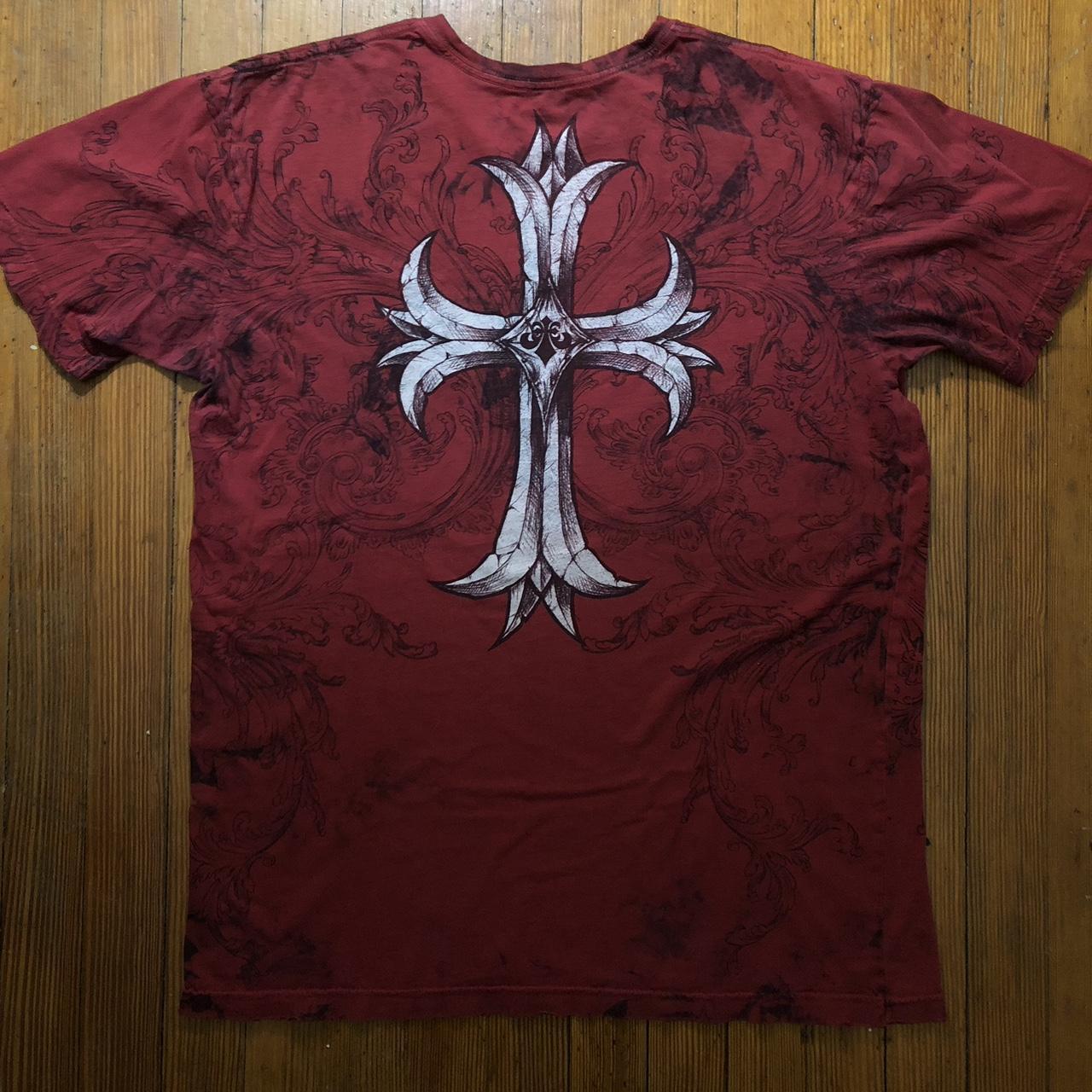 Affliction Men's Red and Black T-shirt | Depop