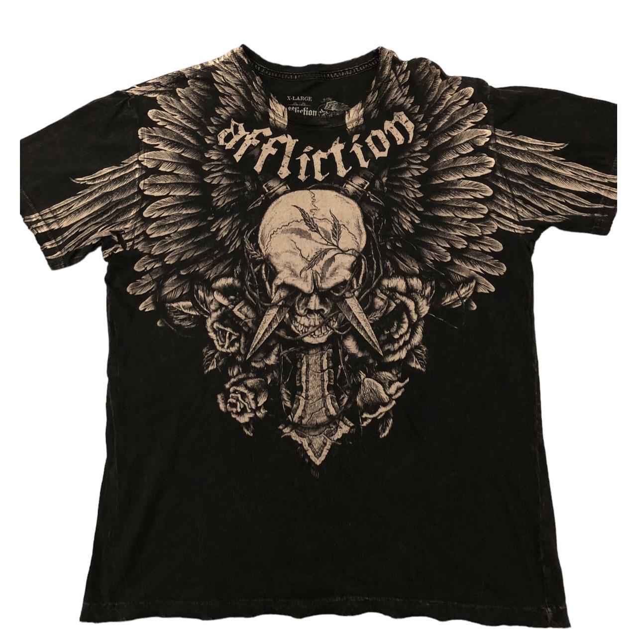 Affliction Men's Black and White T-shirt | Depop