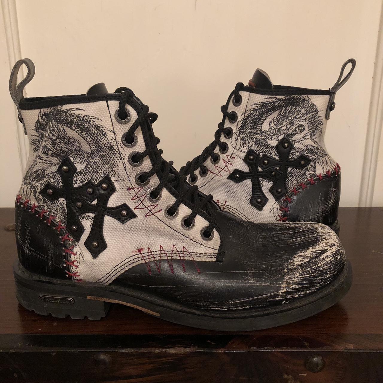 affliction boots with dragon crosses and... - Depop