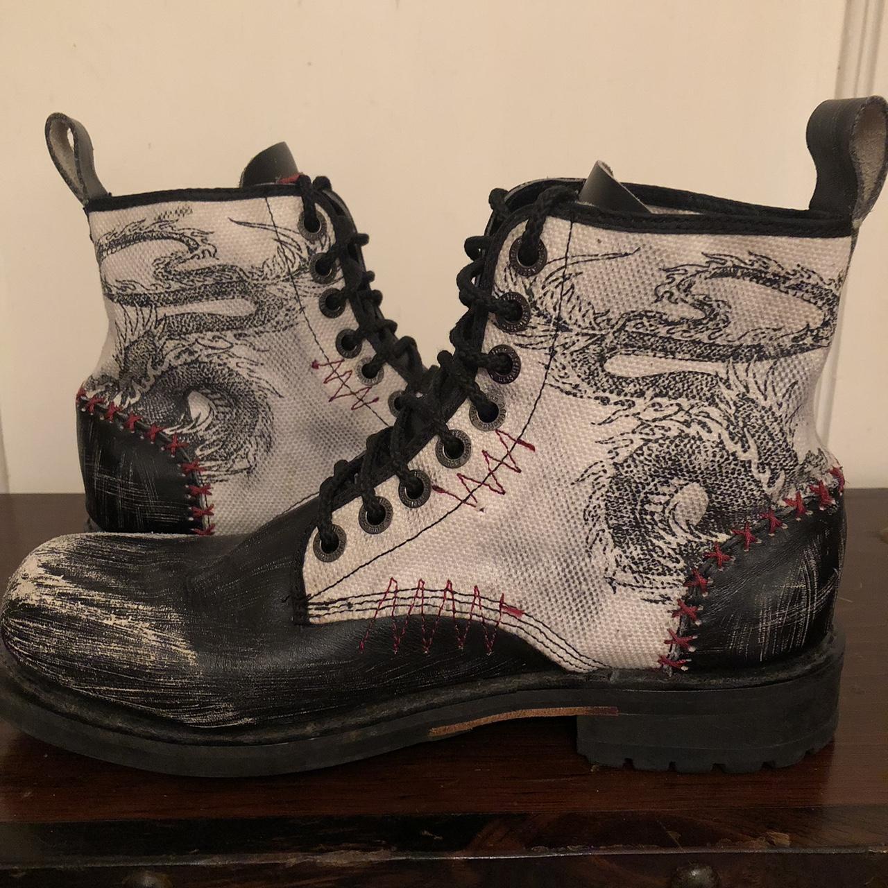 affliction boots with dragon crosses and... - Depop