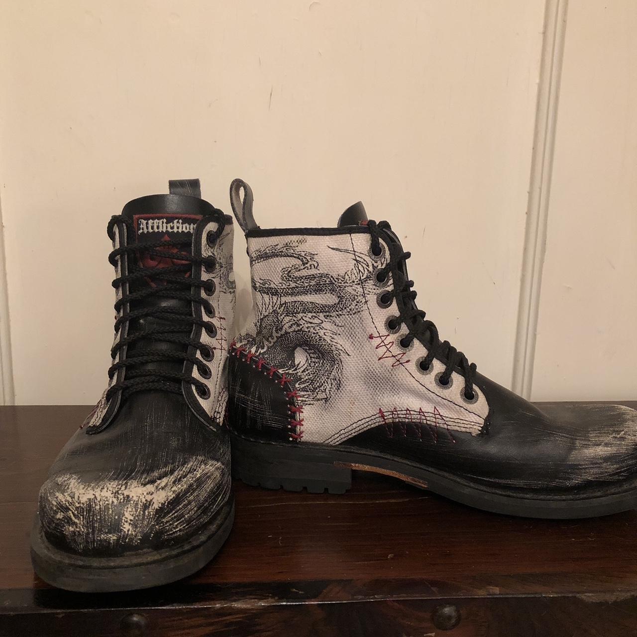 affliction boots with dragon crosses and... - Depop