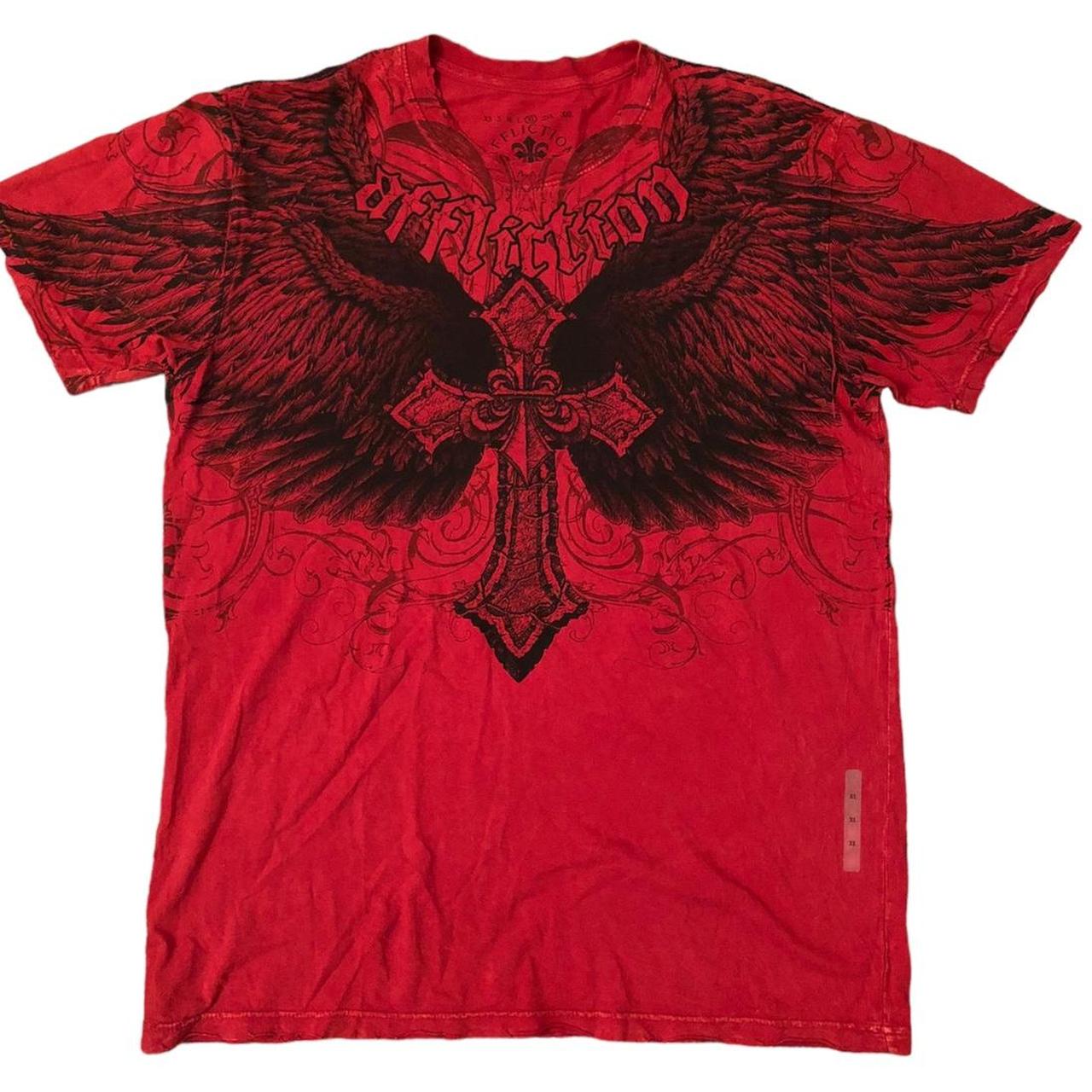 Affliction short sleeve tee shirt with cross and... - Depop