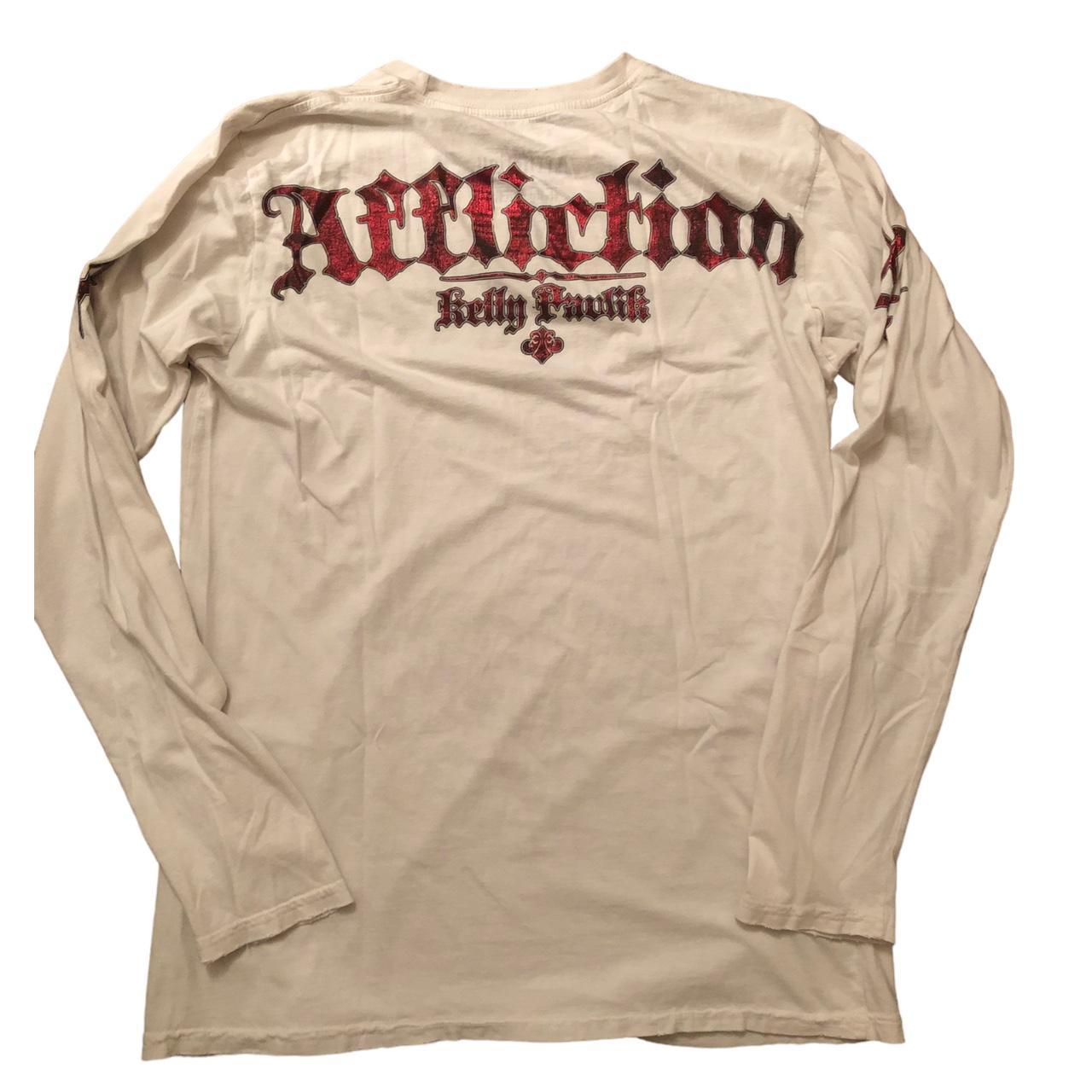 Affliction white long sleeve thermal tee shirt with... - Depop
