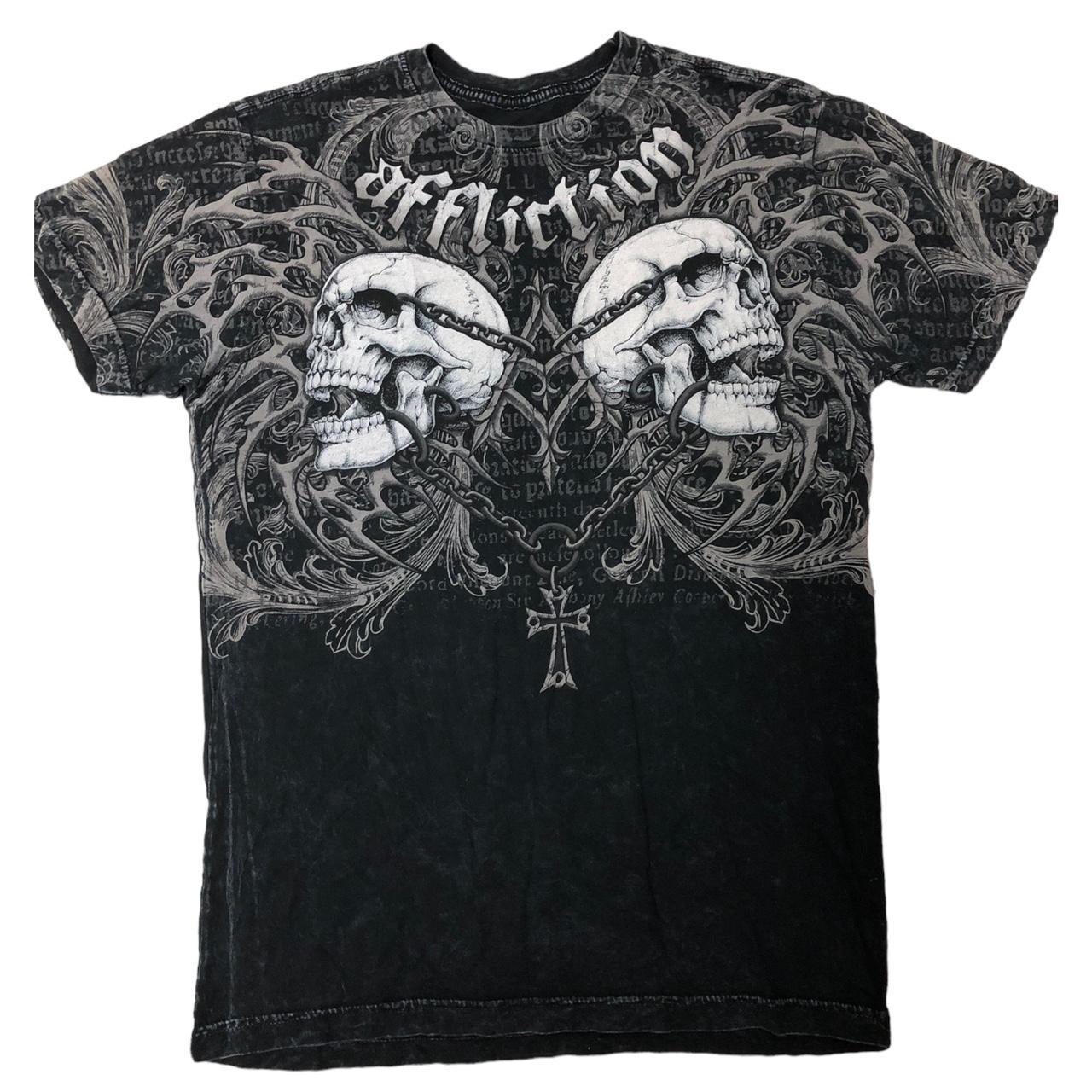 affliction short sleeve tee shirt with crosses and... - Depop
