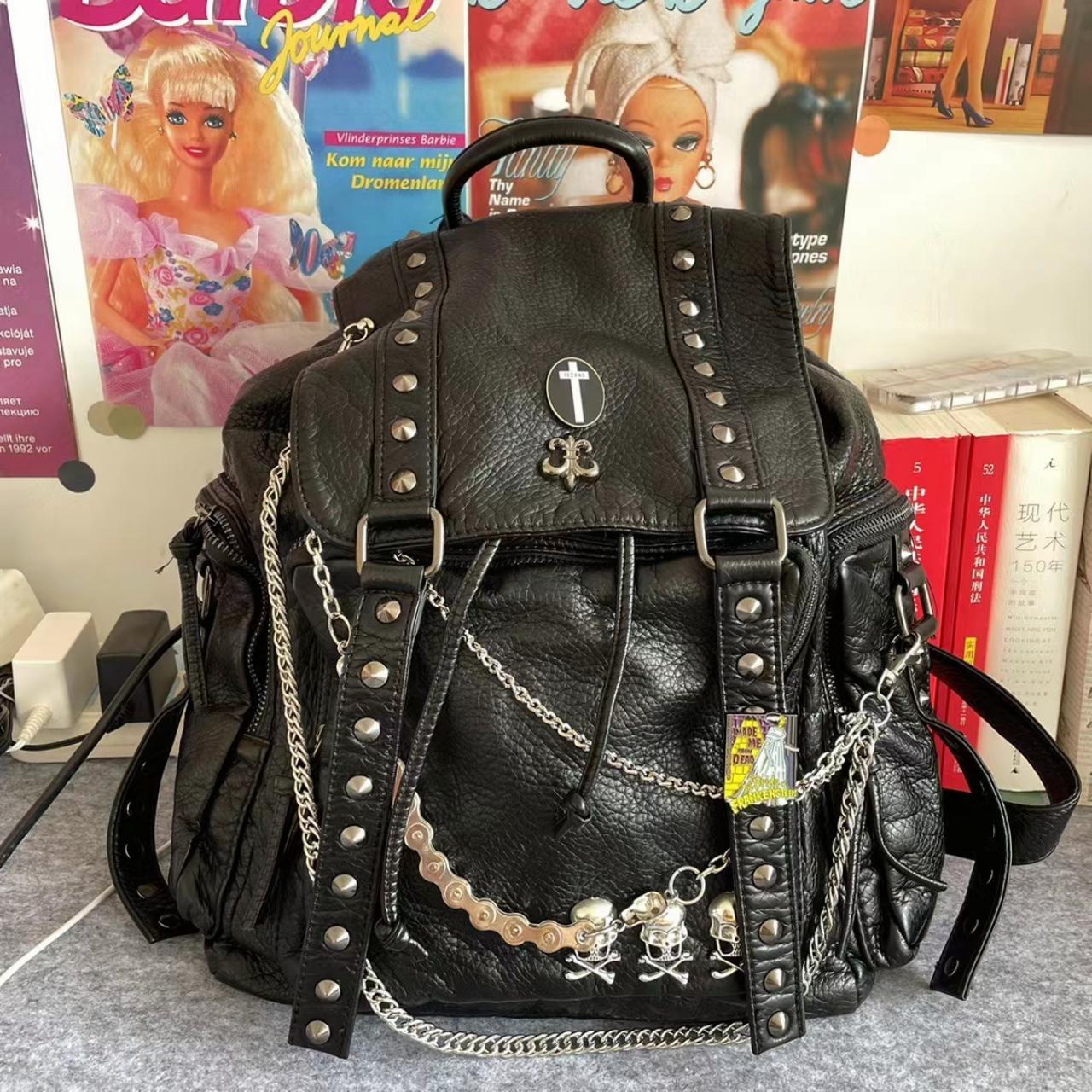 Punk backpack black Y2K style all-match college... - Depop