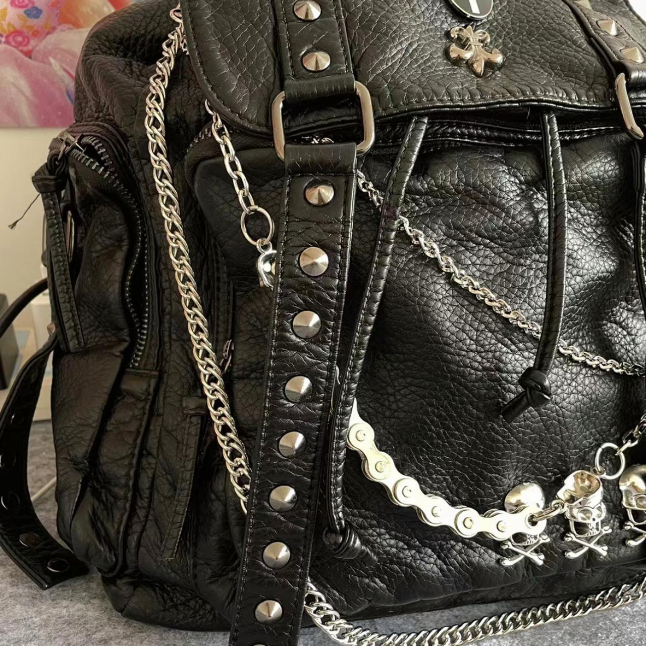 Punk backpack black Y2K style all-match college... - Depop