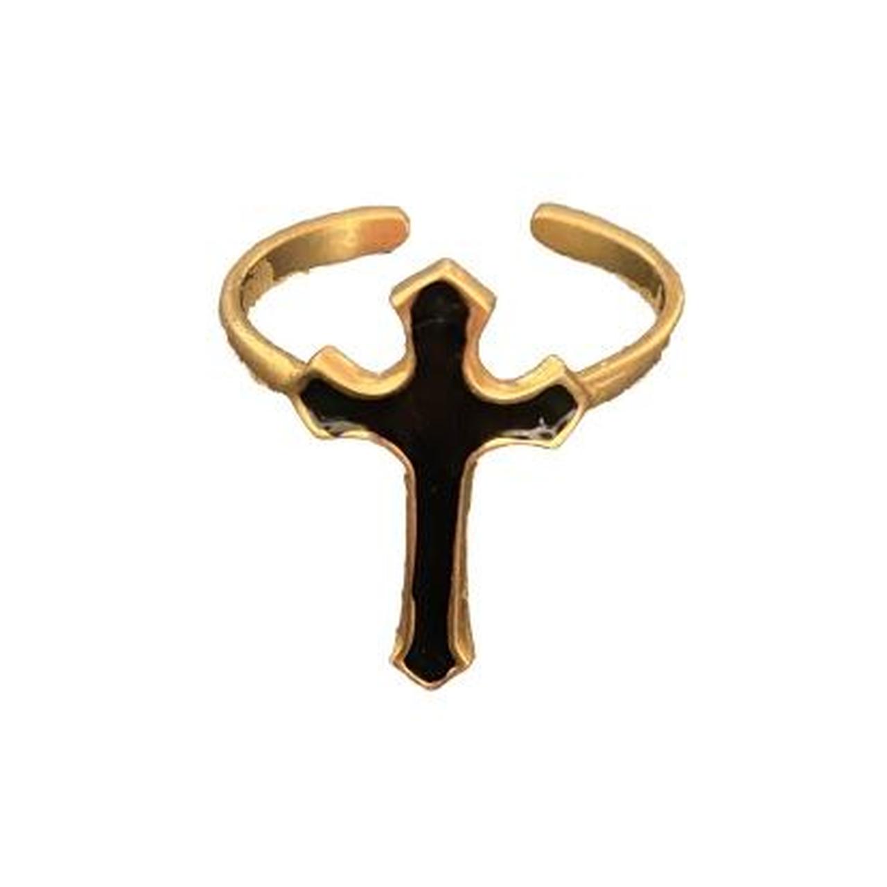 Simple black and gold cross ring open cut ring... - Depop