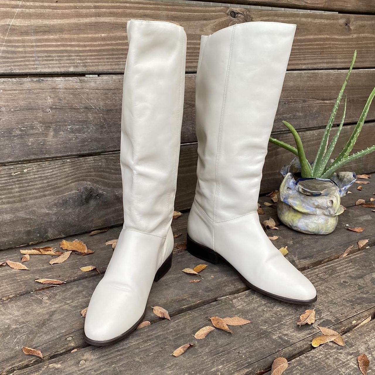 Vintage Ivory Leather Boots In great condition... - Depop
