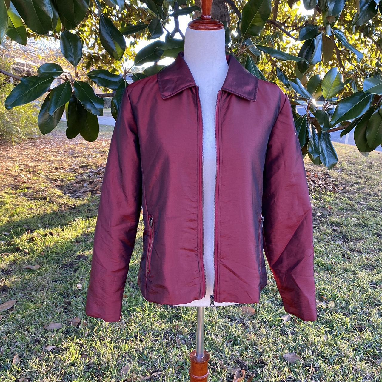 Red wine colored Jacquard zip up light jacket by... - Depop