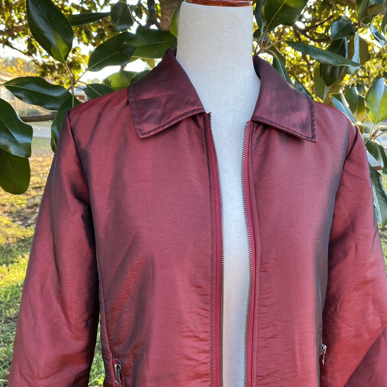 Red wine colored Jacquard zip up light jacket by... - Depop