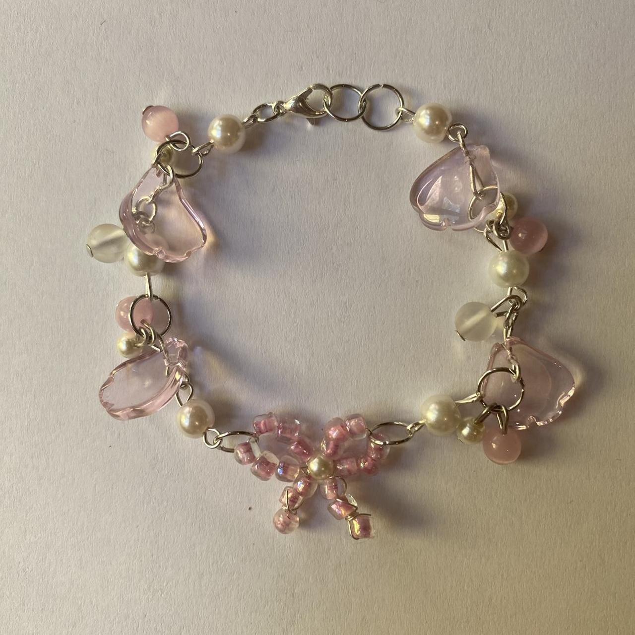 cherry blossom inspired beaded bracelet! made with... - Depop