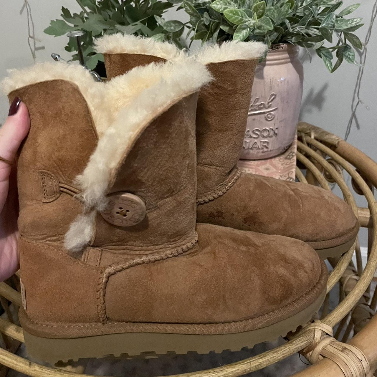 Tan and cream UGG boots low rise with button #UGG | Depop