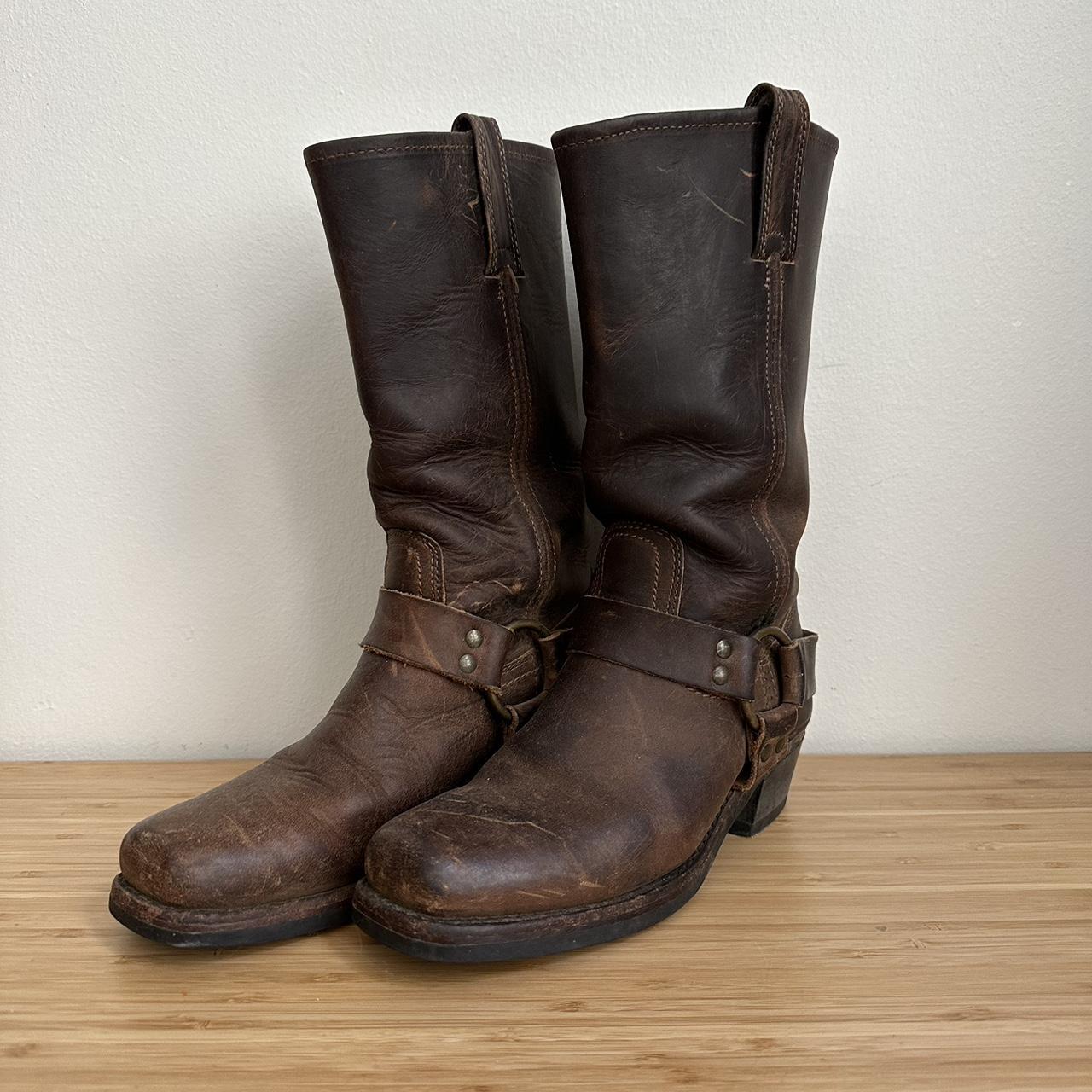 Brown Harness Boots 👢 Frye Harness Boots Size:... - Depop