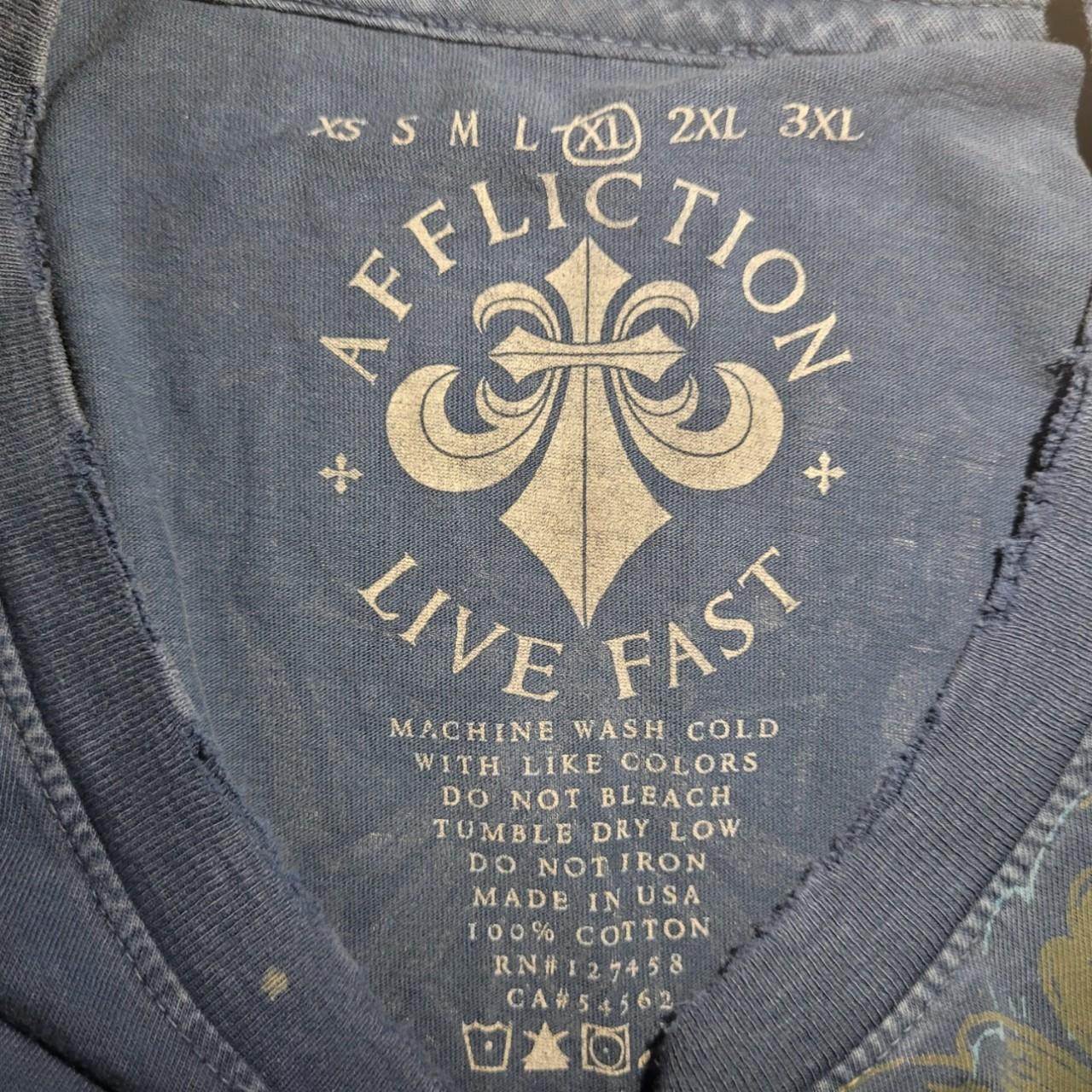 Affliction Men's Blue and Navy T-shirt | Depop