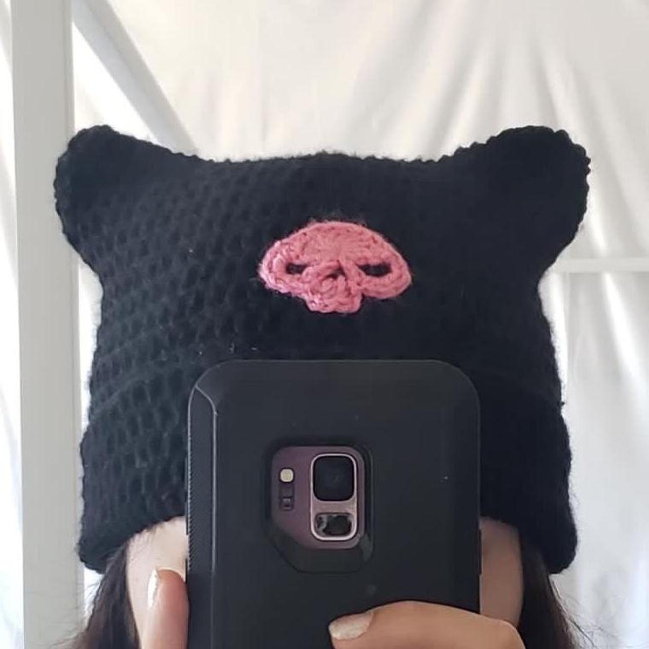 Kuromi inspired crochet beanie Fits head 22... - Depop