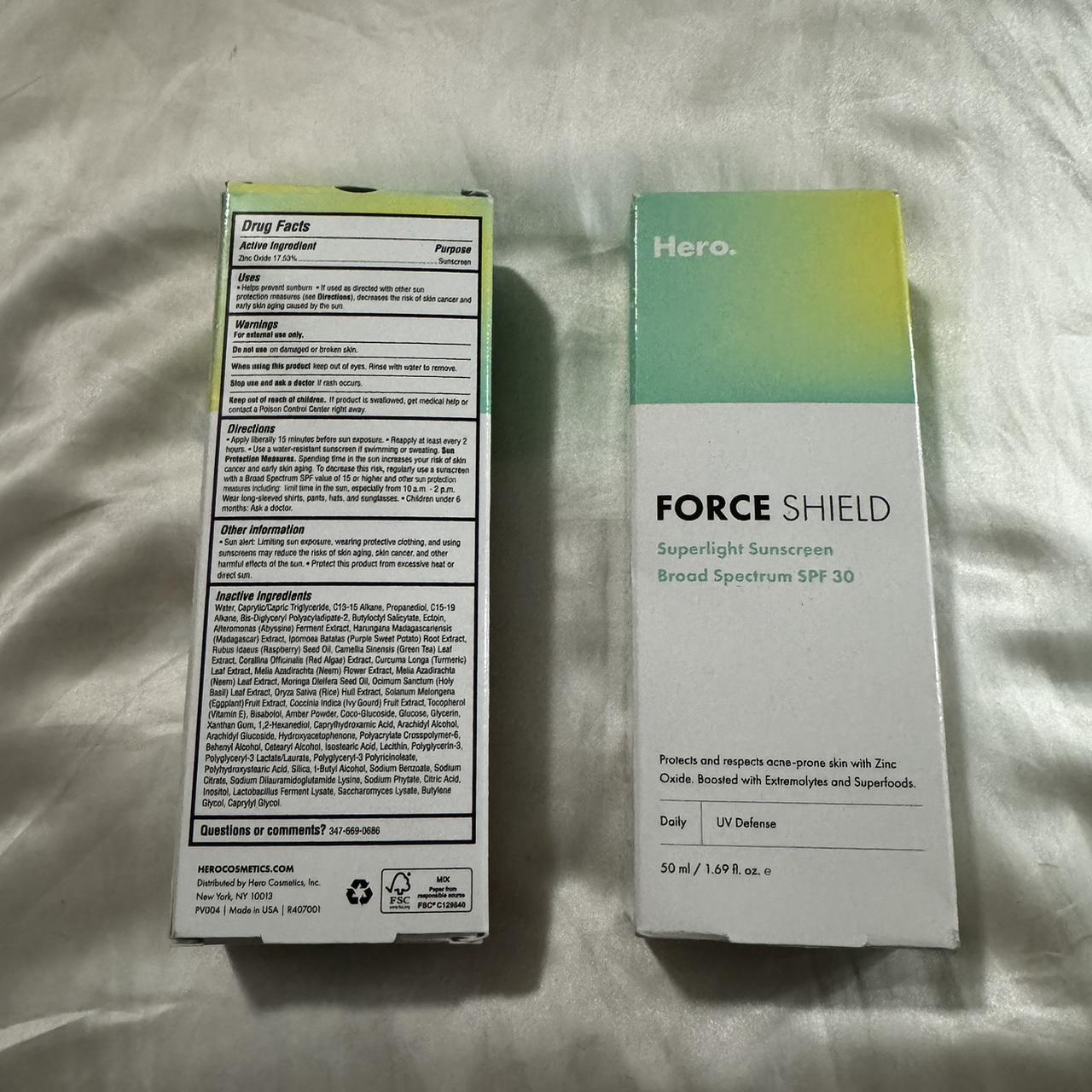 2 Hero Force Shield Sunscreen full size, never been... - Depop