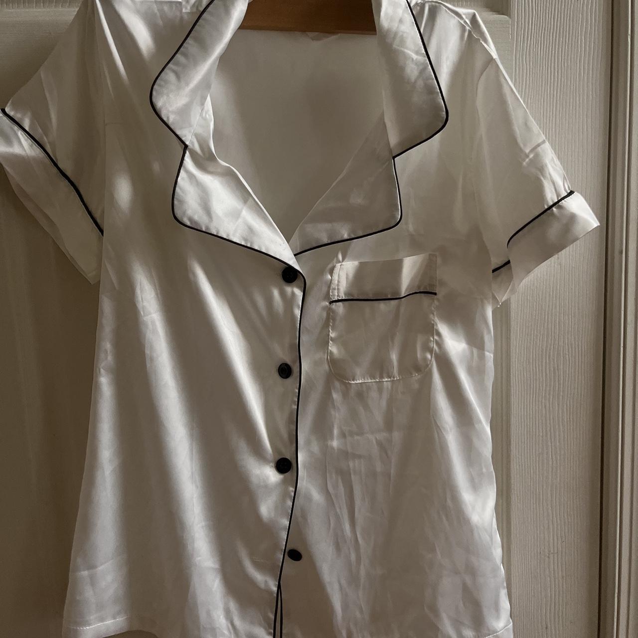 Women white satin pajama set Size:... - Depop