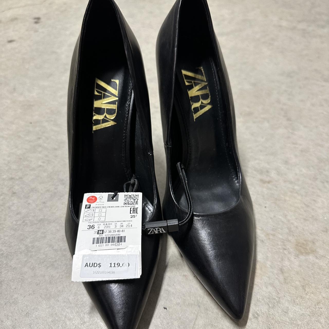 Zara black leather high heel shoes Size 36 Brand... - Depop