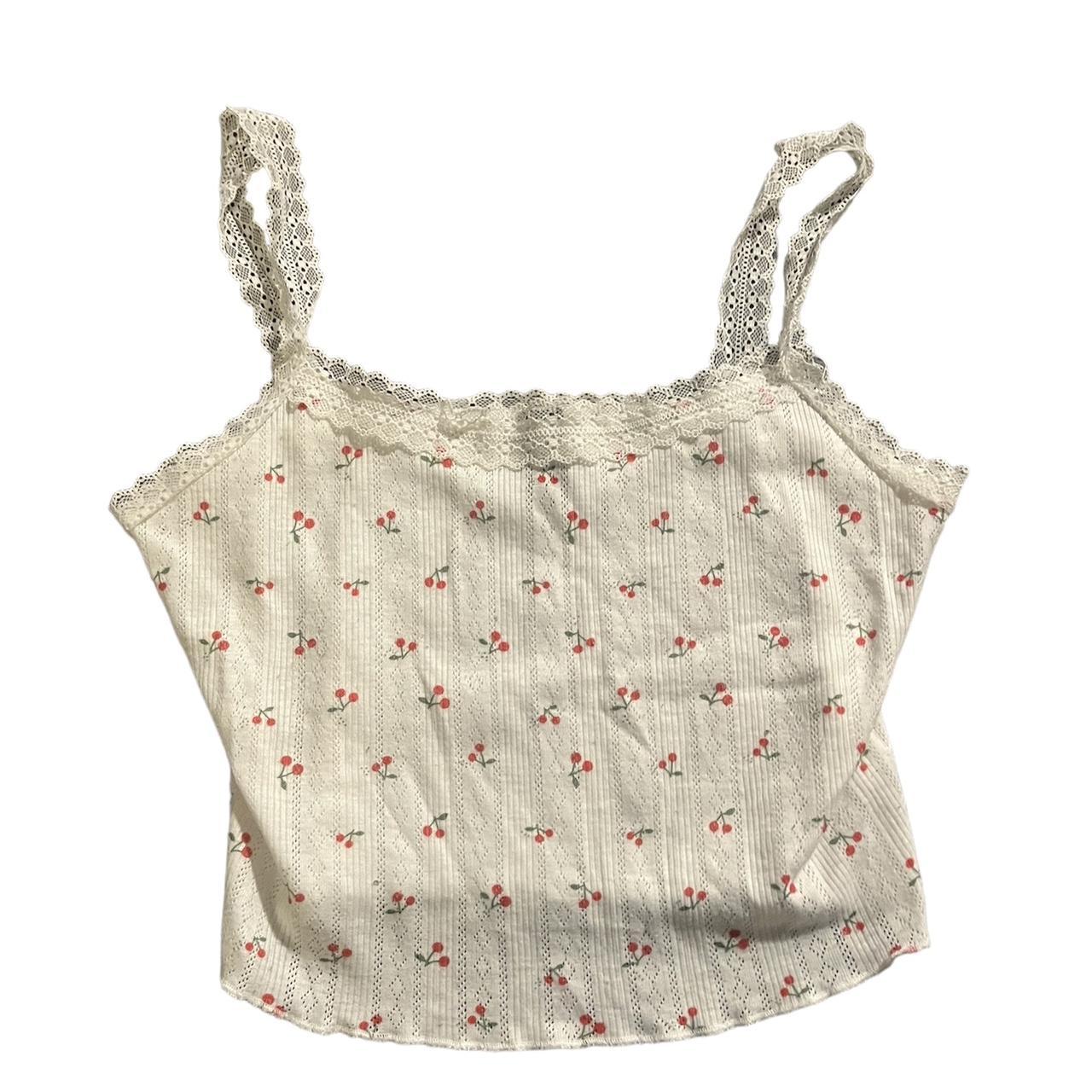 lace cherry tank top -size is xs but fits s... - Depop