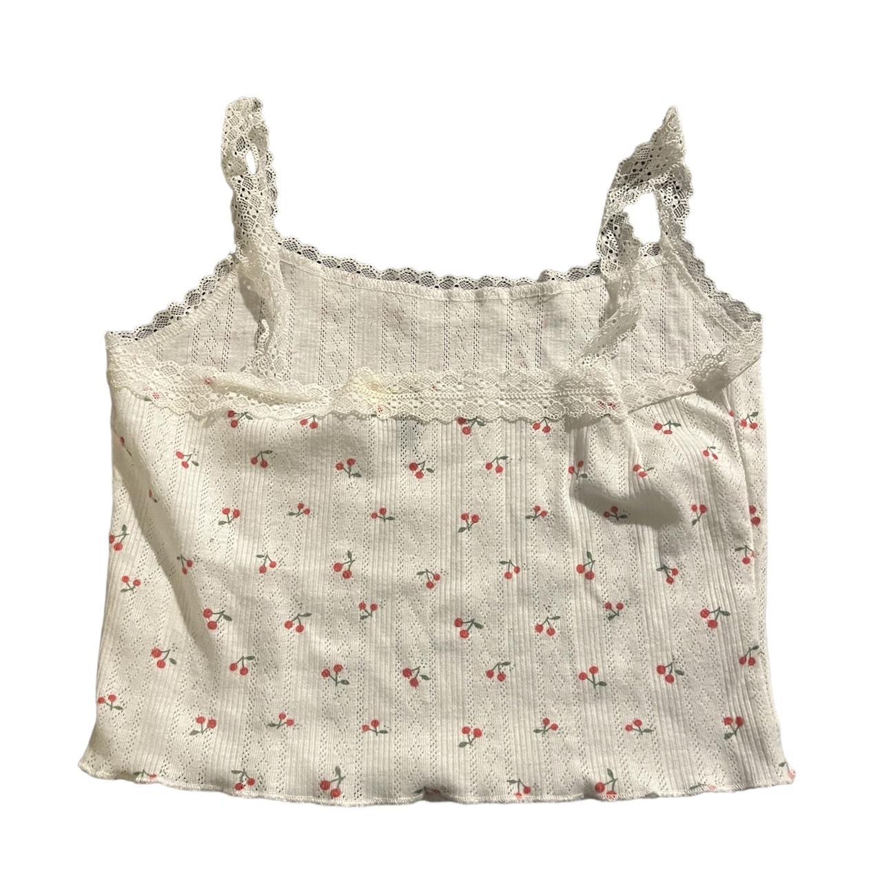 lace cherry tank top -size is xs but fits s... - Depop