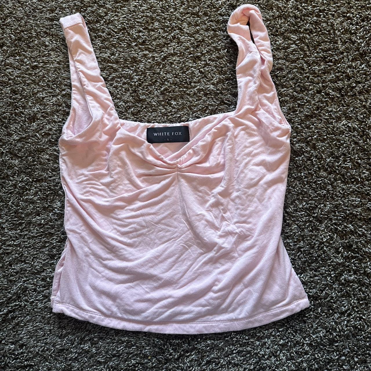 baby pink white fox top super cute and stretchy very... - Depop