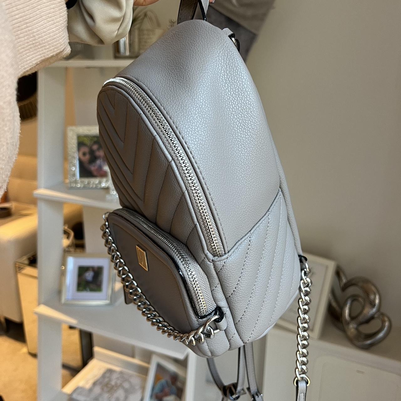 VICTORIAS SECRET MINI BACKPACK Light grey, silver... - Depop