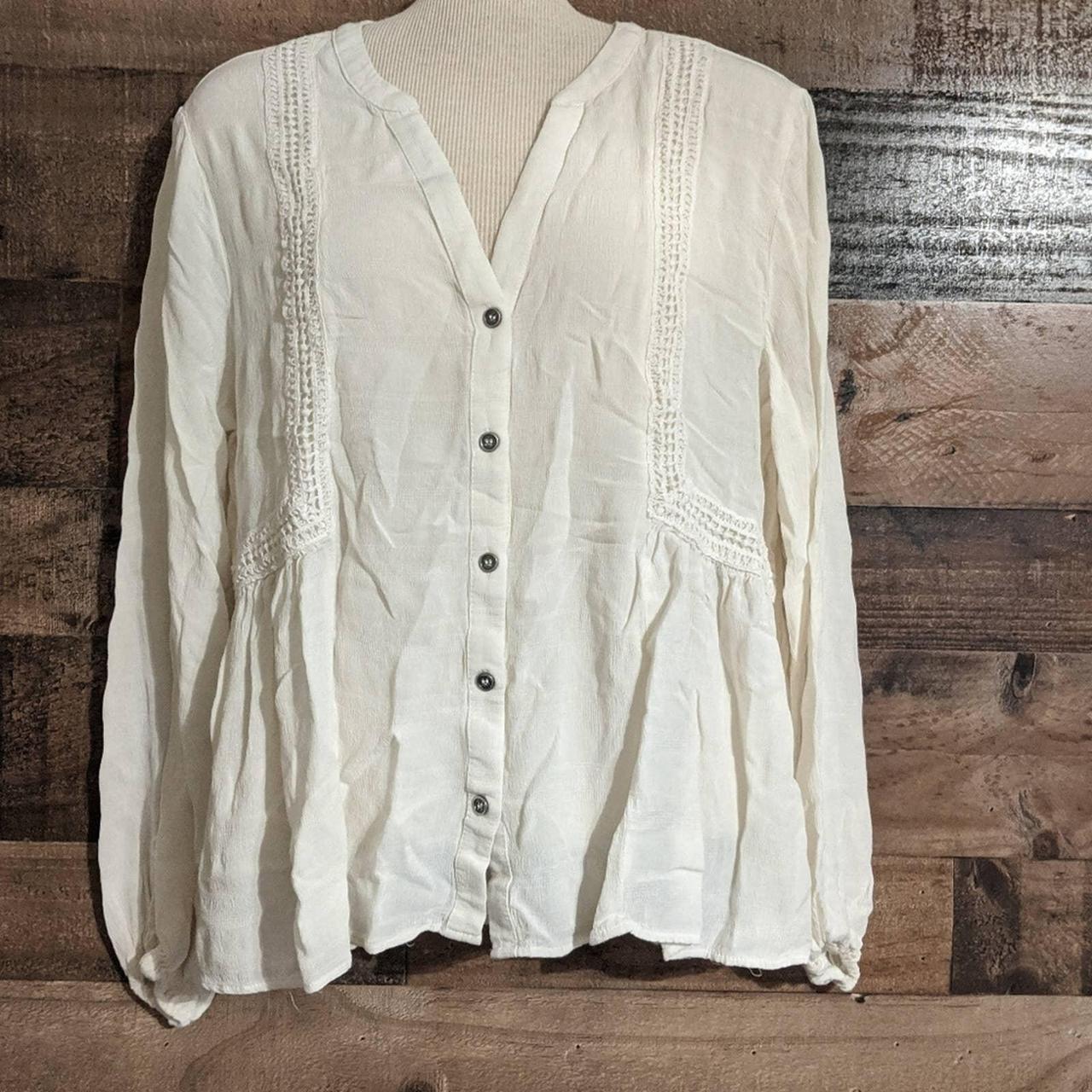Maurices Off White Peasant Button Front Blouse Size... - Depop