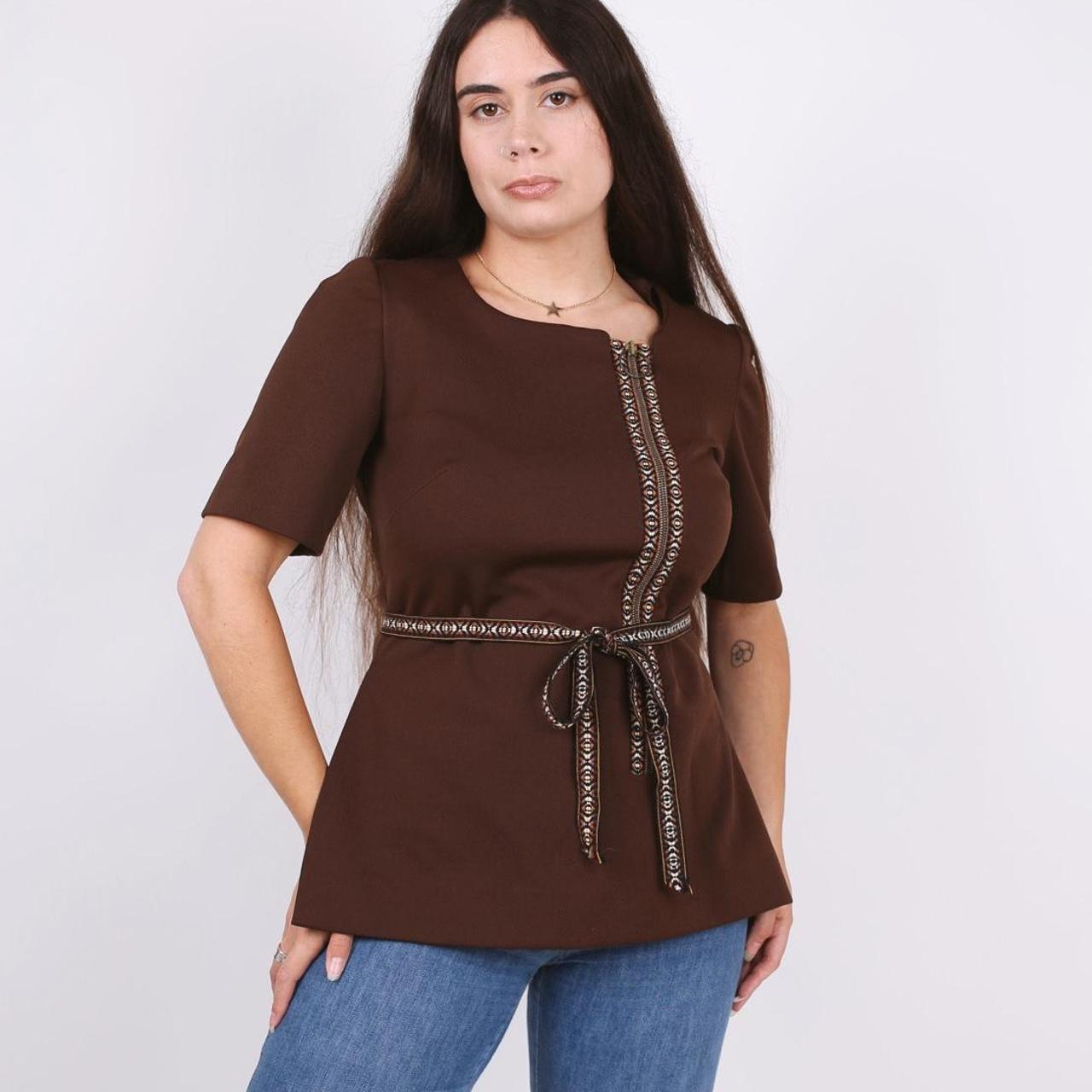 vintage 70’s hippie zip up top features dark brown... - Depop
